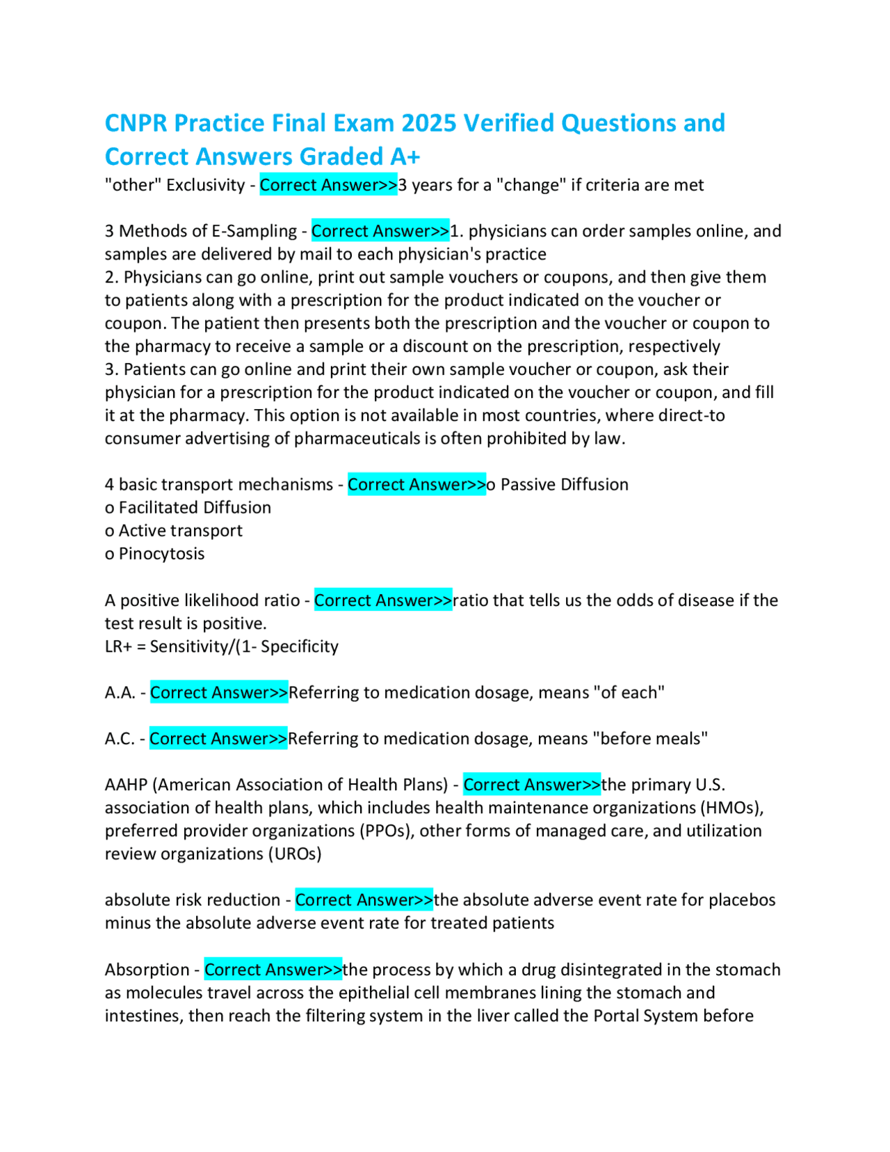 CNPR Practice Final Exam 2025 Verified Questions and Correct Answers ...