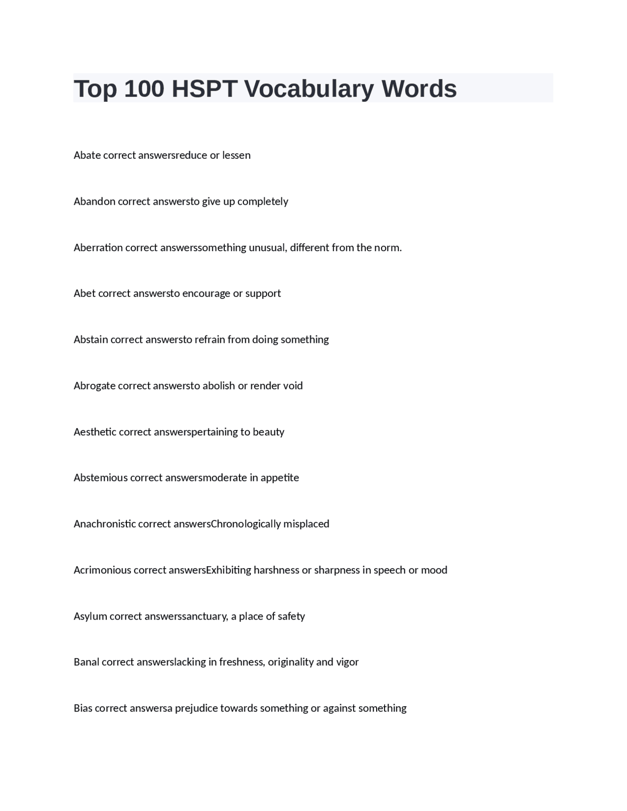 Top 100 HSPT Vocabulary Words: Definitions and Examples for ...