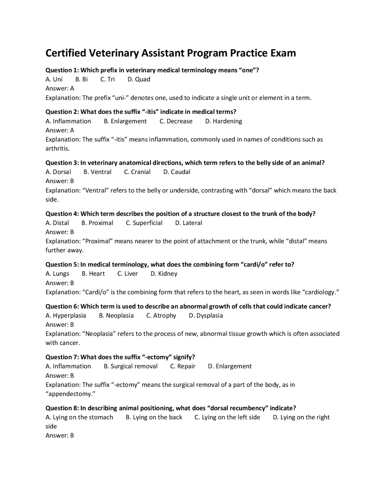 Certified Veterinary Assistant Program Exam | Exams Technology | Docsity