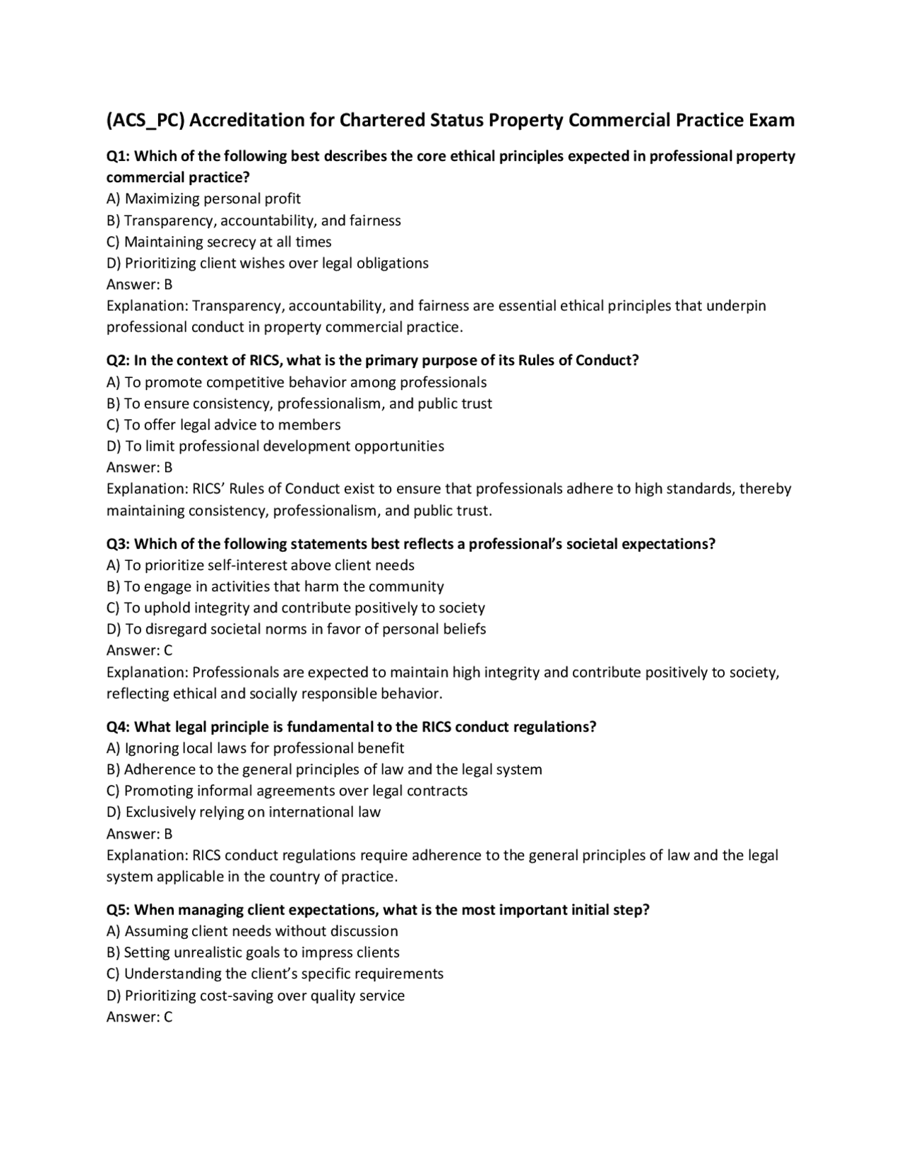 (ACS_PC) Accreditation for Chartered Status Property Commercial Exam ...