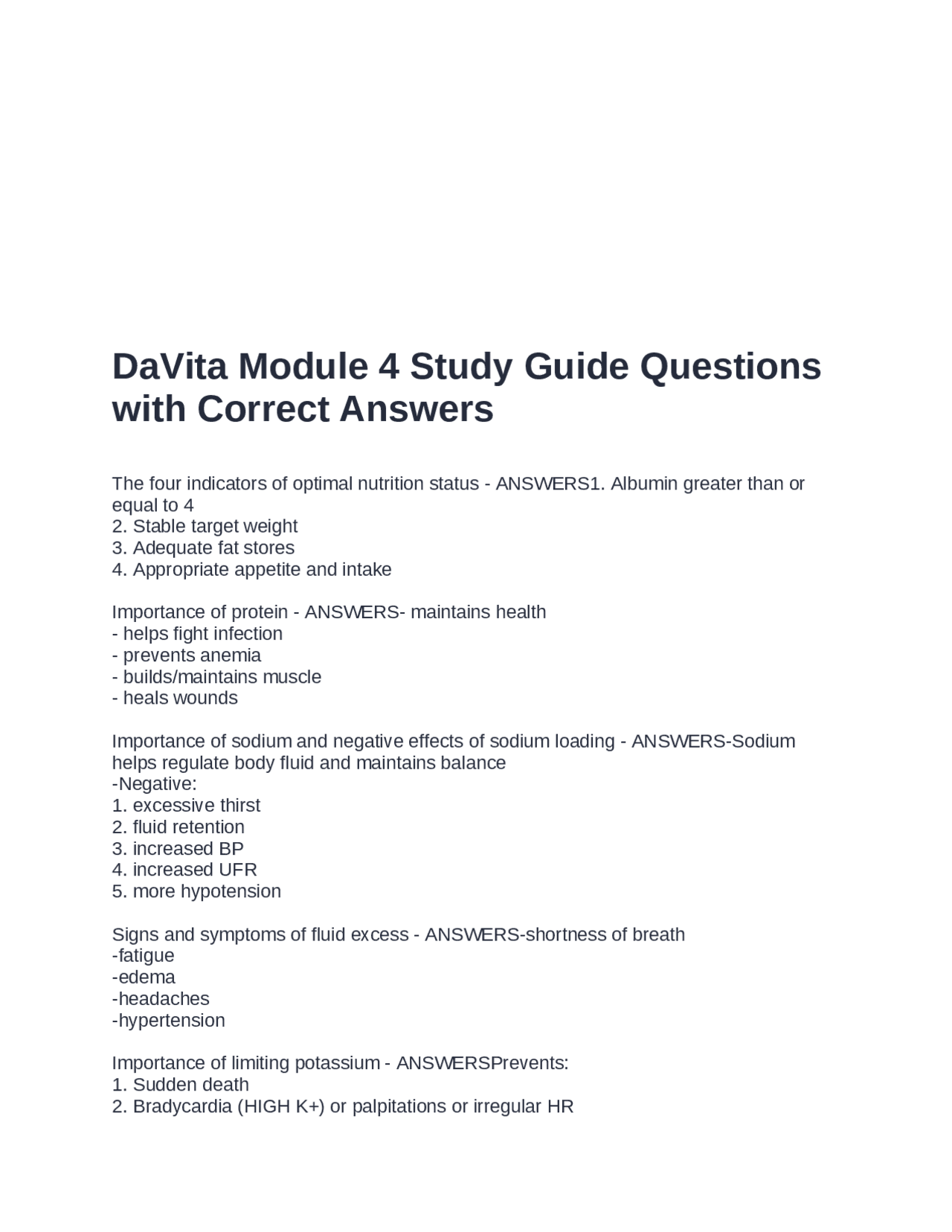 DaVita Module 4 Study Guide: Questions & Answers for Dialysis Patients ...
