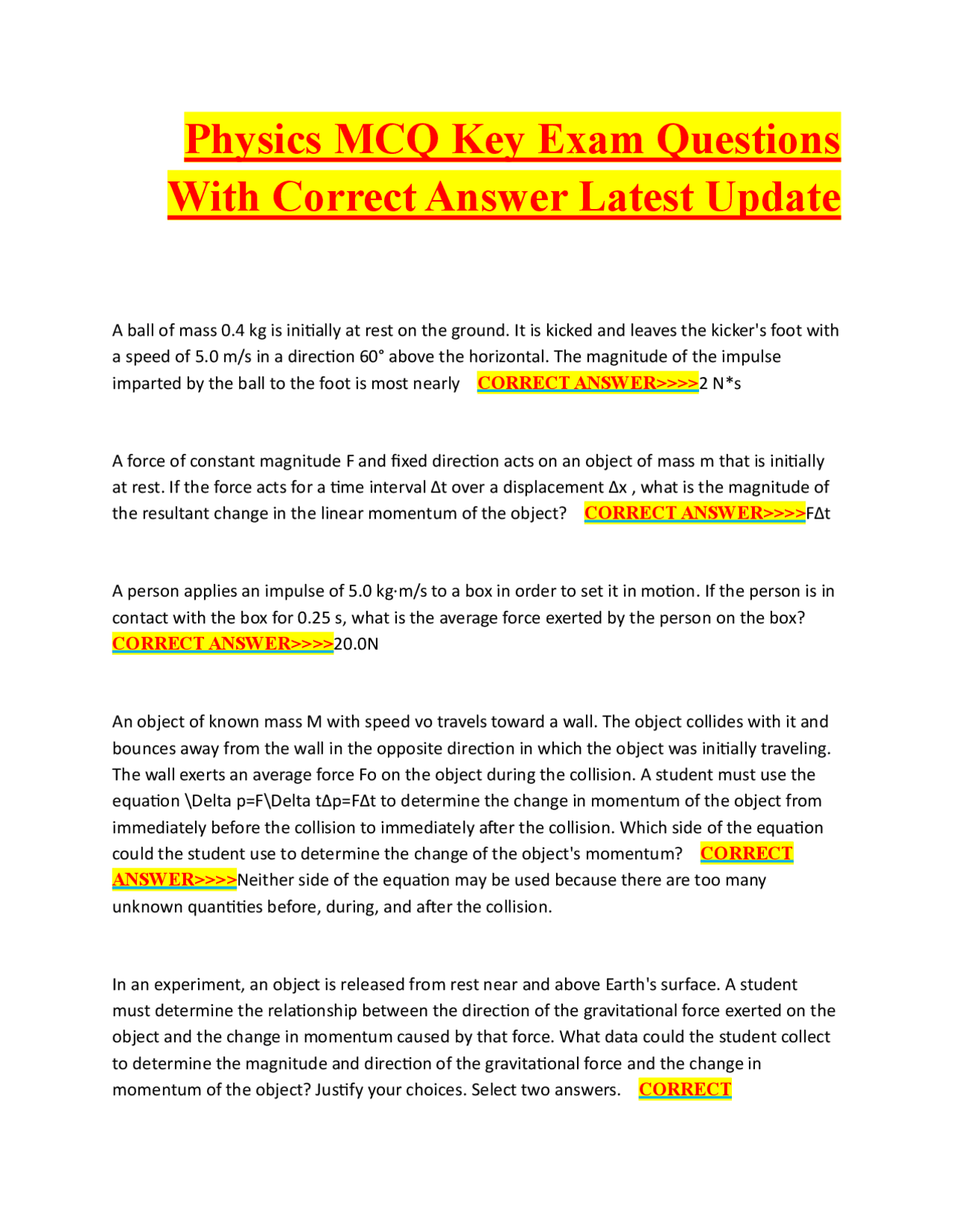 Physics Multiple Choice Questions (MCQ) with Answers: Momentum and ...