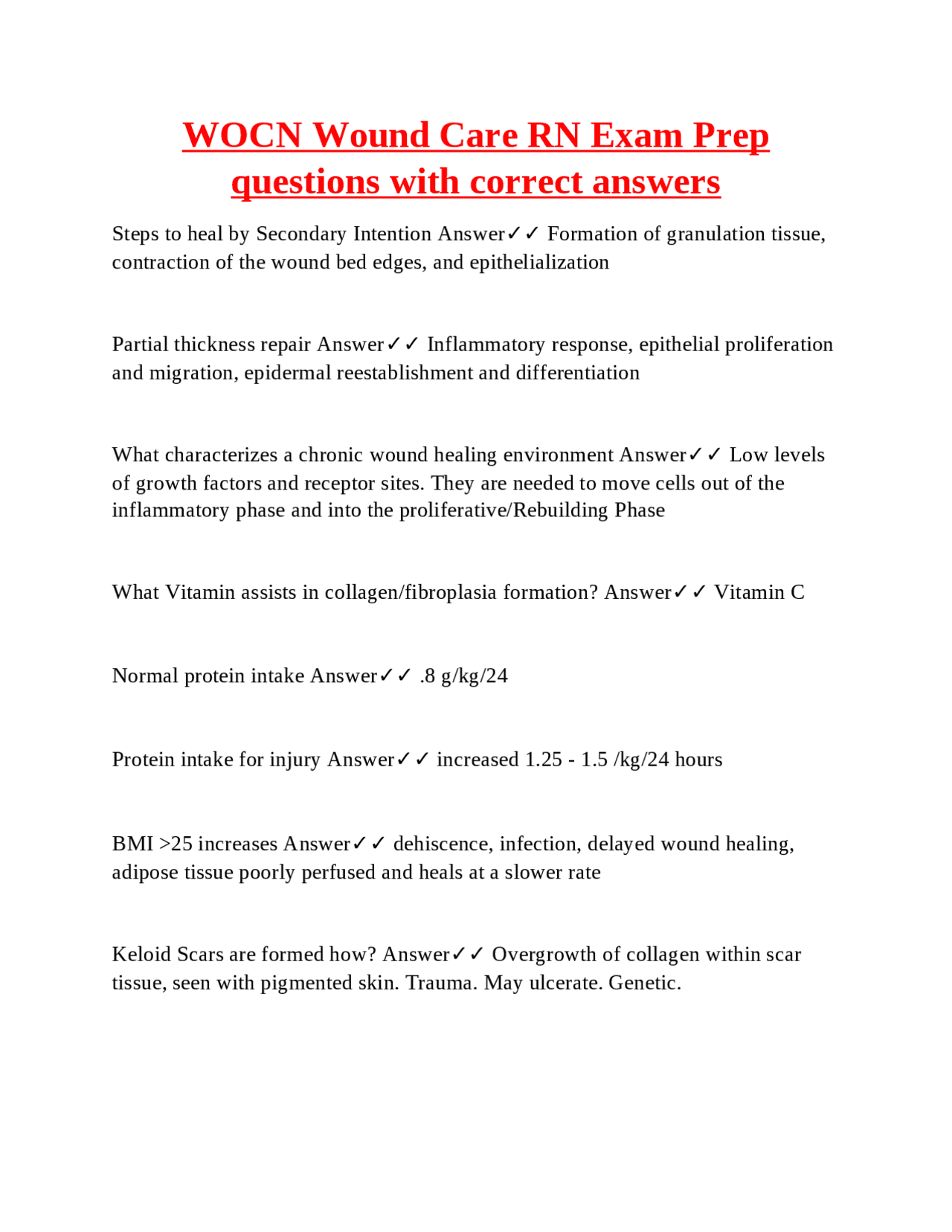 WOCN Wound Care RN Exam Prep questions with correct answers | Exams ...