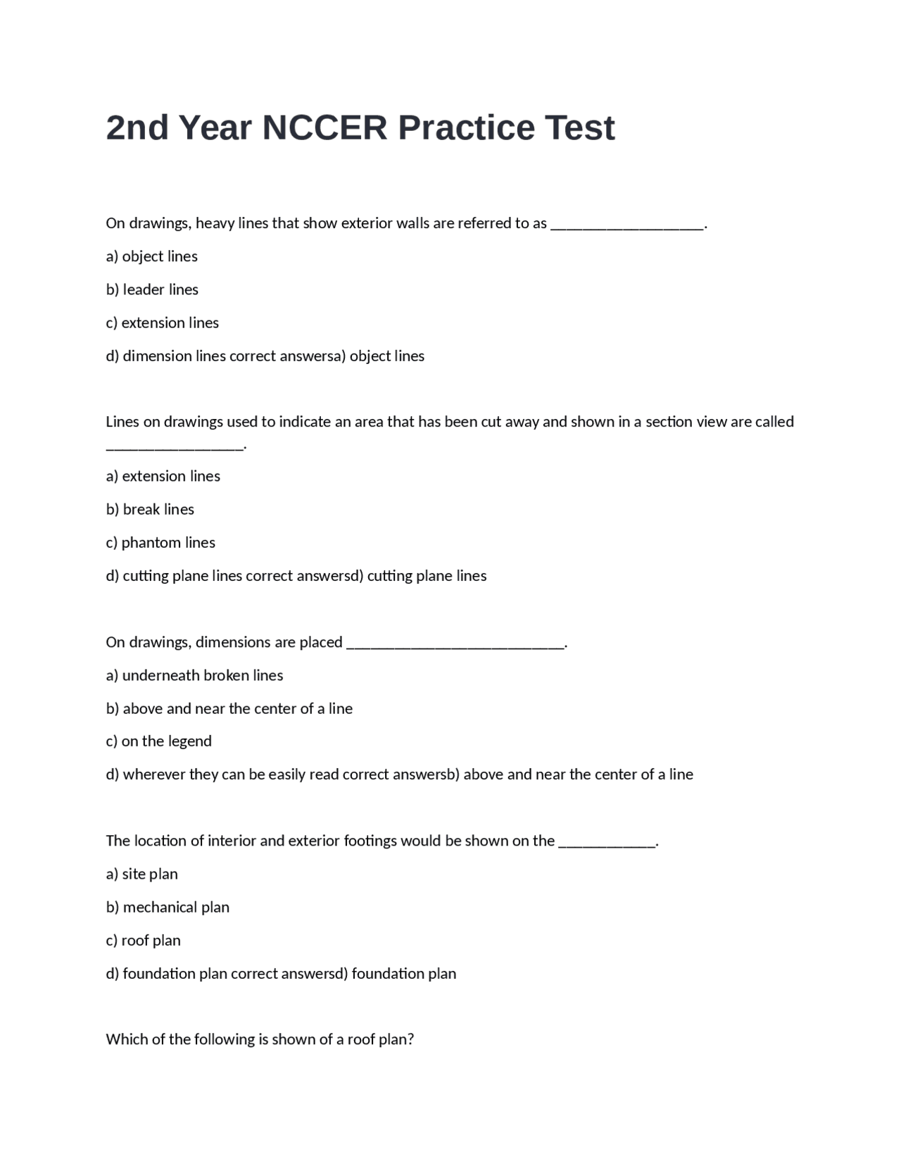 NCCER Practice Test: Building Construction | Exams Nursing | Docsity