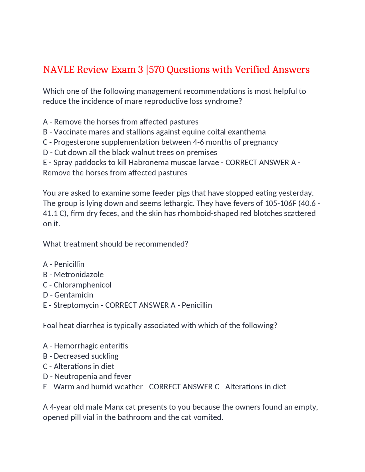 NAVLE Review Exam 3 |570 Questions with Verified Answers,100% CORRECT ...