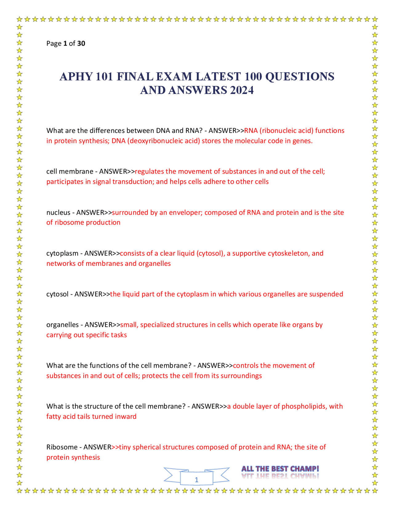 APHY 101 FINAL EXAM LATEST 100 QUESTIONS AND ANSWERS 2024.pdf | Exams ...