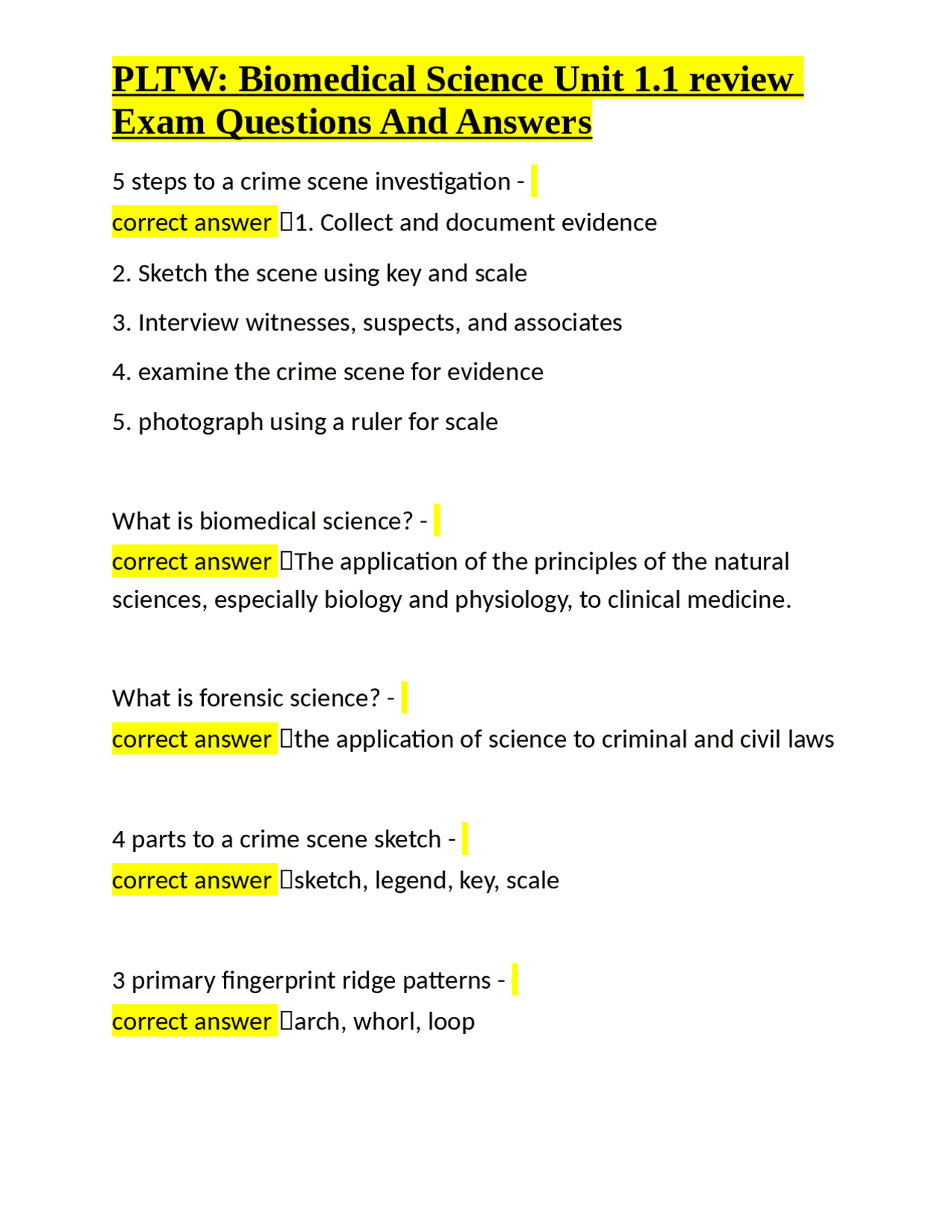 PLTW: Biomedical Science Unit 1.1 Review - Exam Questions and Answers ...