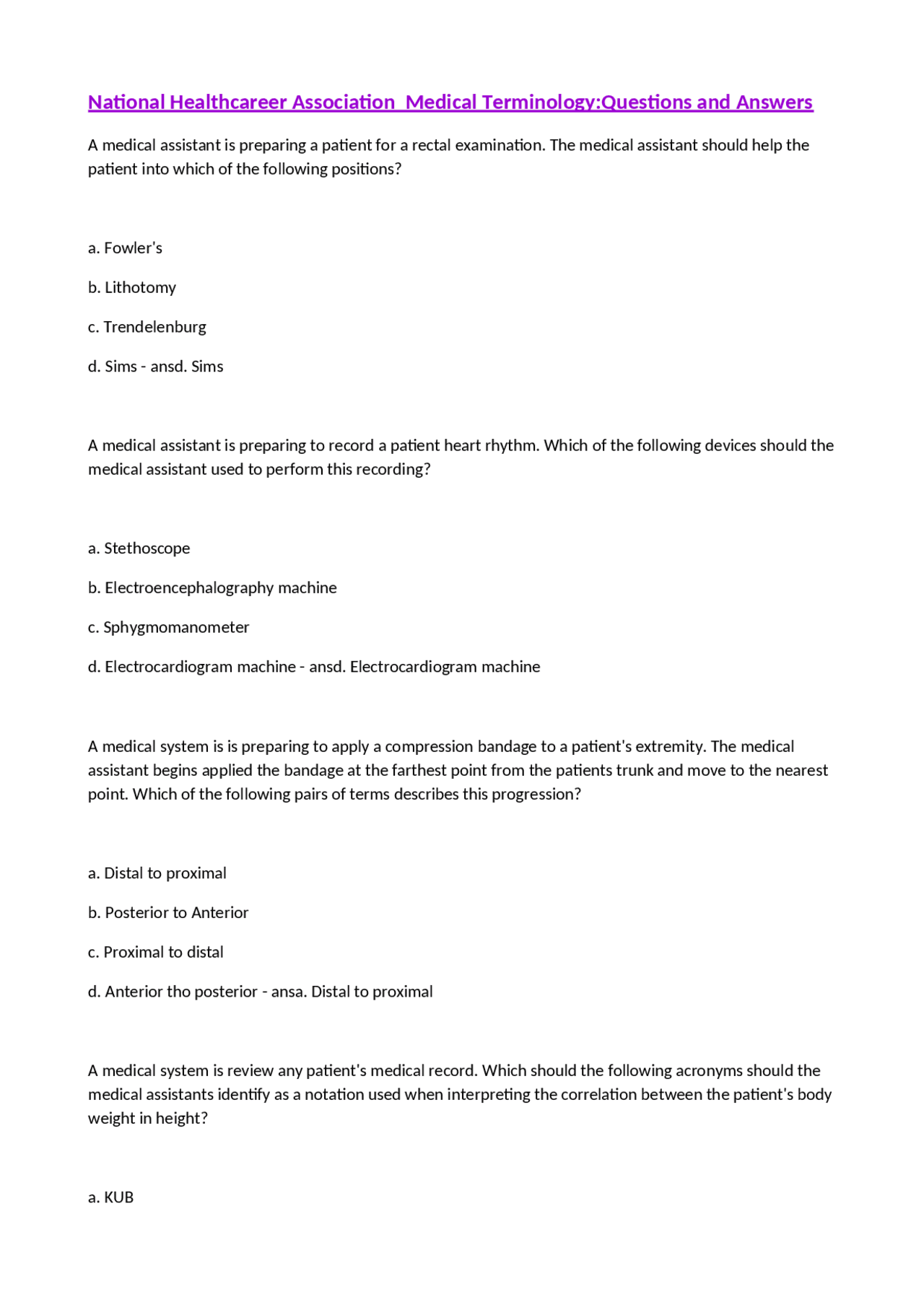 Medical Terminology: Questions and Answers for Medical Assistants ...