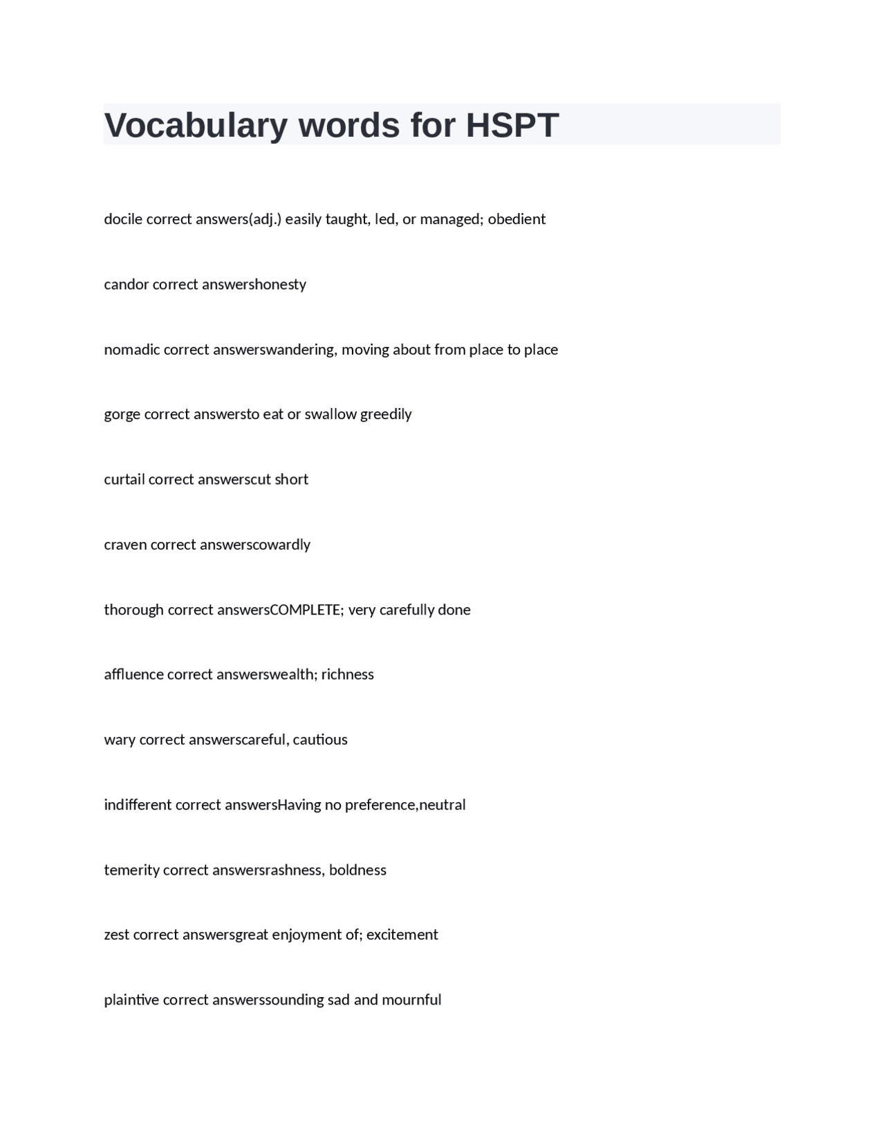Vocabulary Words for the HSPT: Definitions and Examples | Exams English ...