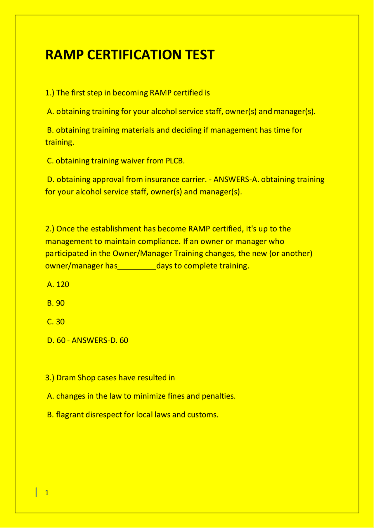 RAMP CERTIFICATION TEST QUESTIONS AND ANSWERS 2025 | Exams Business ...