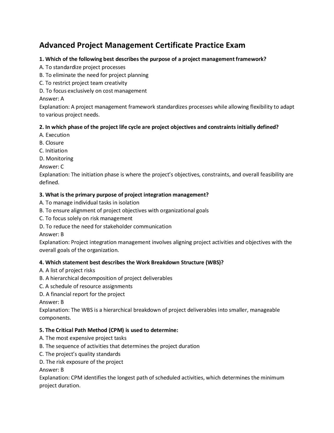 Advanced Project Management Certificate Exam | Exams Technology | Docsity