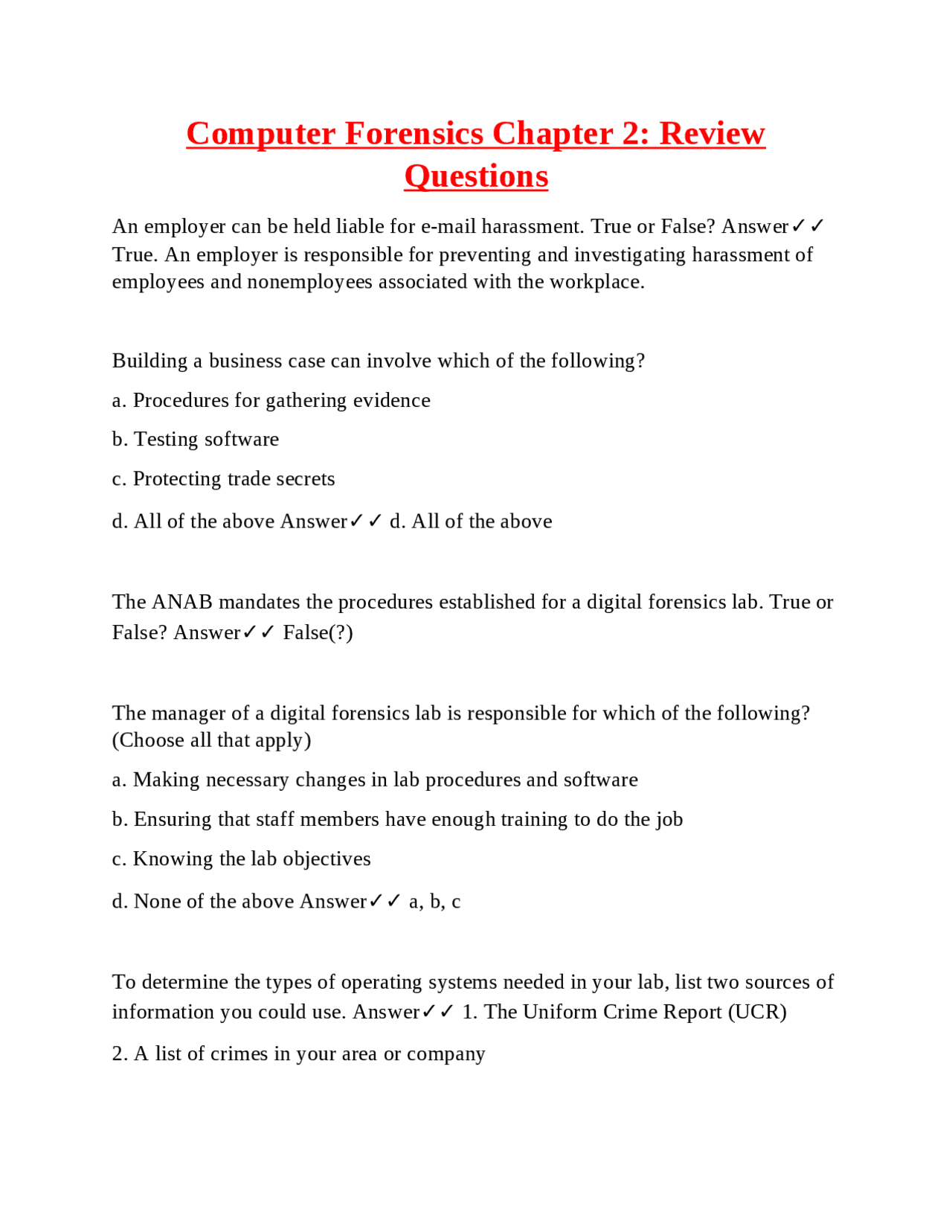 Computer Forensics Chapter 2: Review Questions | Exams Information Technology | Docsity