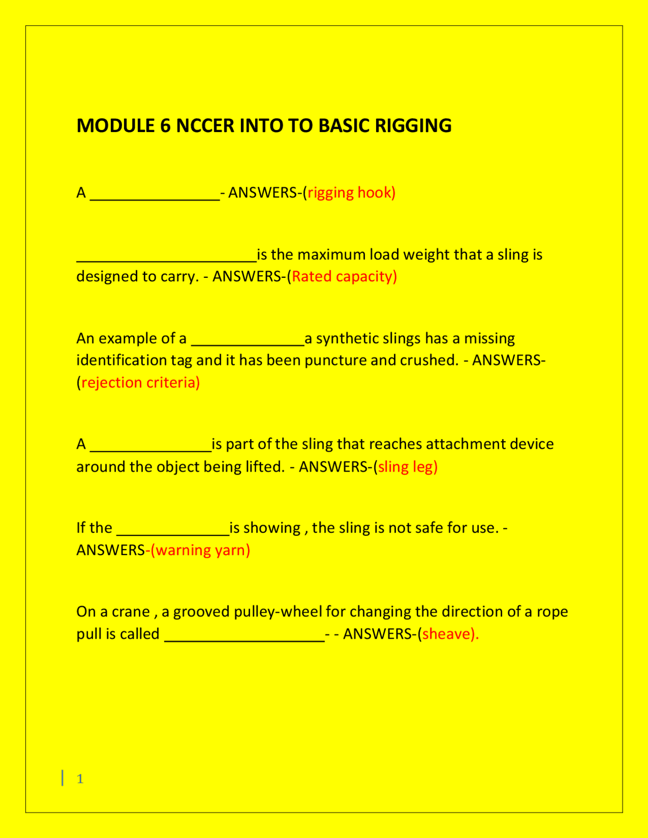 MODULE 6 NCCER INTO TO BASIC RIGGING QUESTIONS AND ANSWERS 2025 | Exams ...