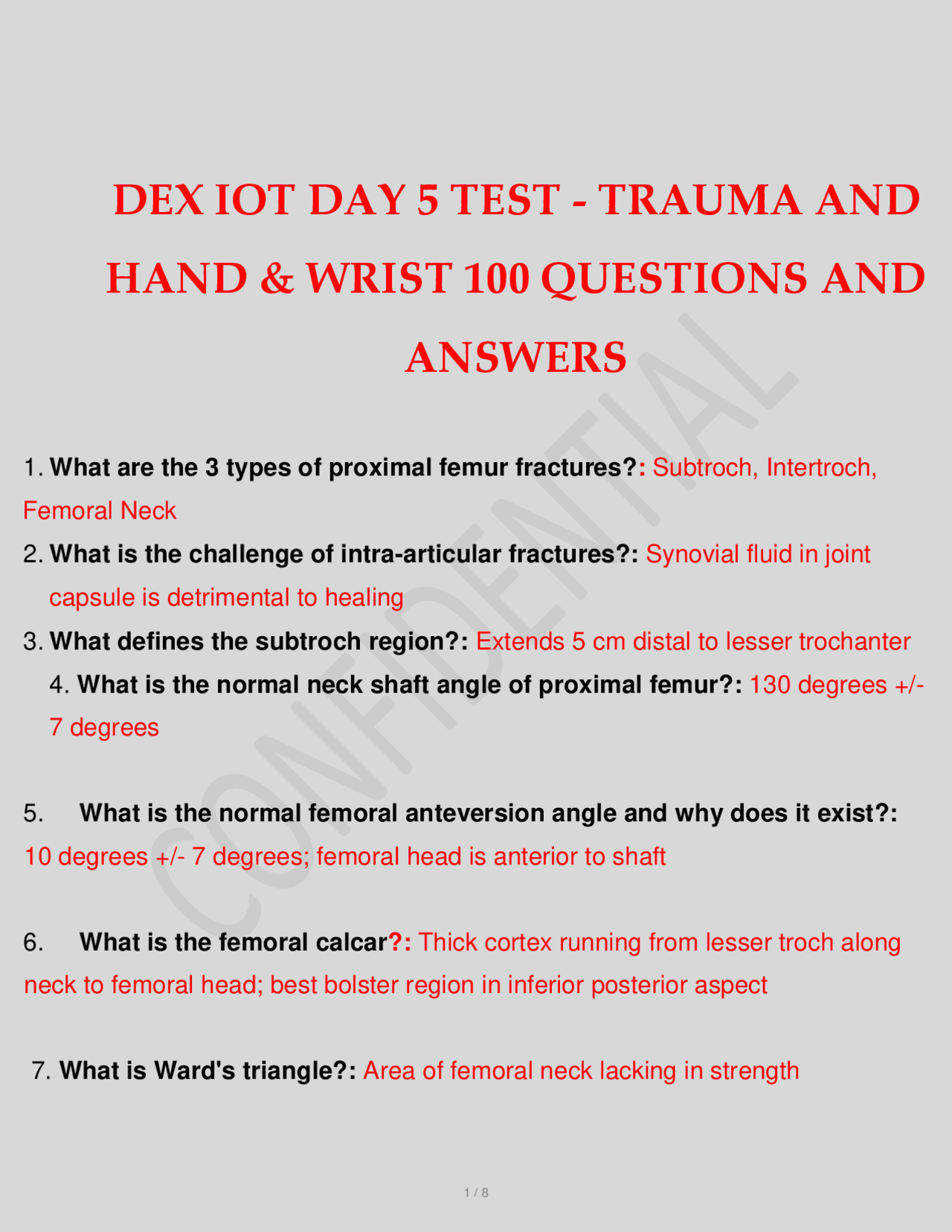 DEX IOT DAY 5 TEST - TRAUMA AND HAND & WRIST 100 QUESTIONS AND ANSWERS ...
