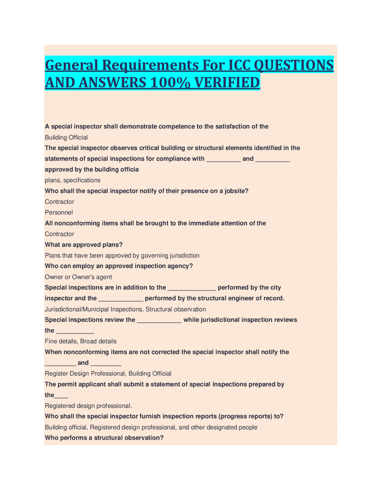 General Requirements for ICC Questions and Answers: A Guide to Building Code Compliance | Exams ...