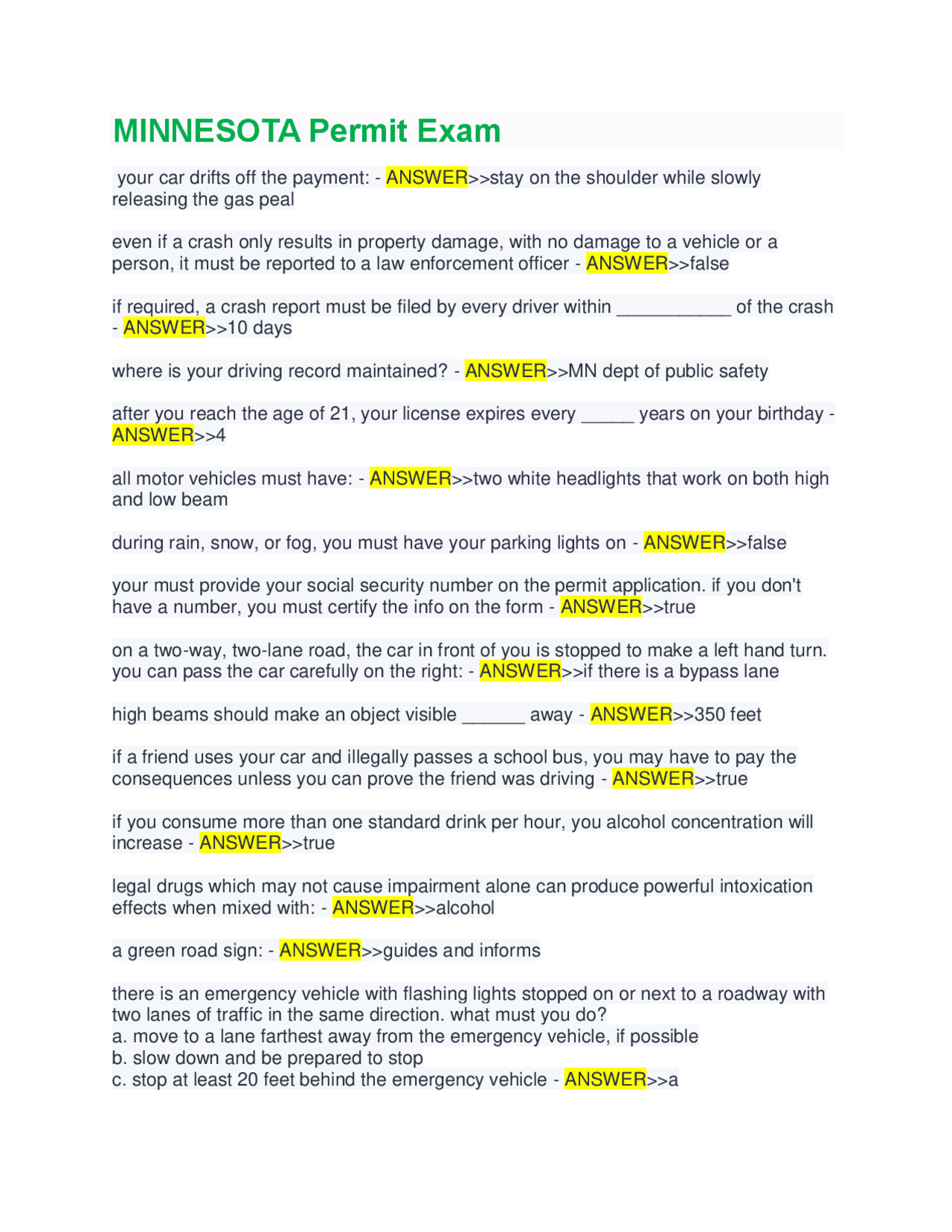 Minnesota Permit Exam: Questions and Answers | Exams Public Policy ...