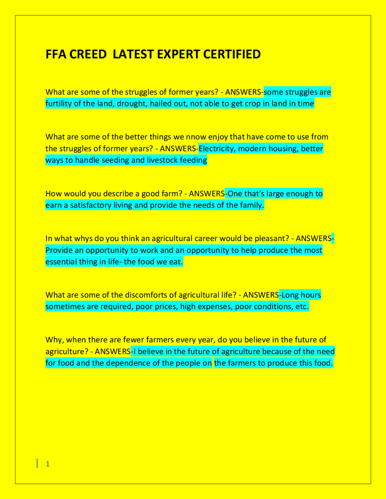 FFA Creed: Questions and Answers for Agricultural Studies | Exams ...