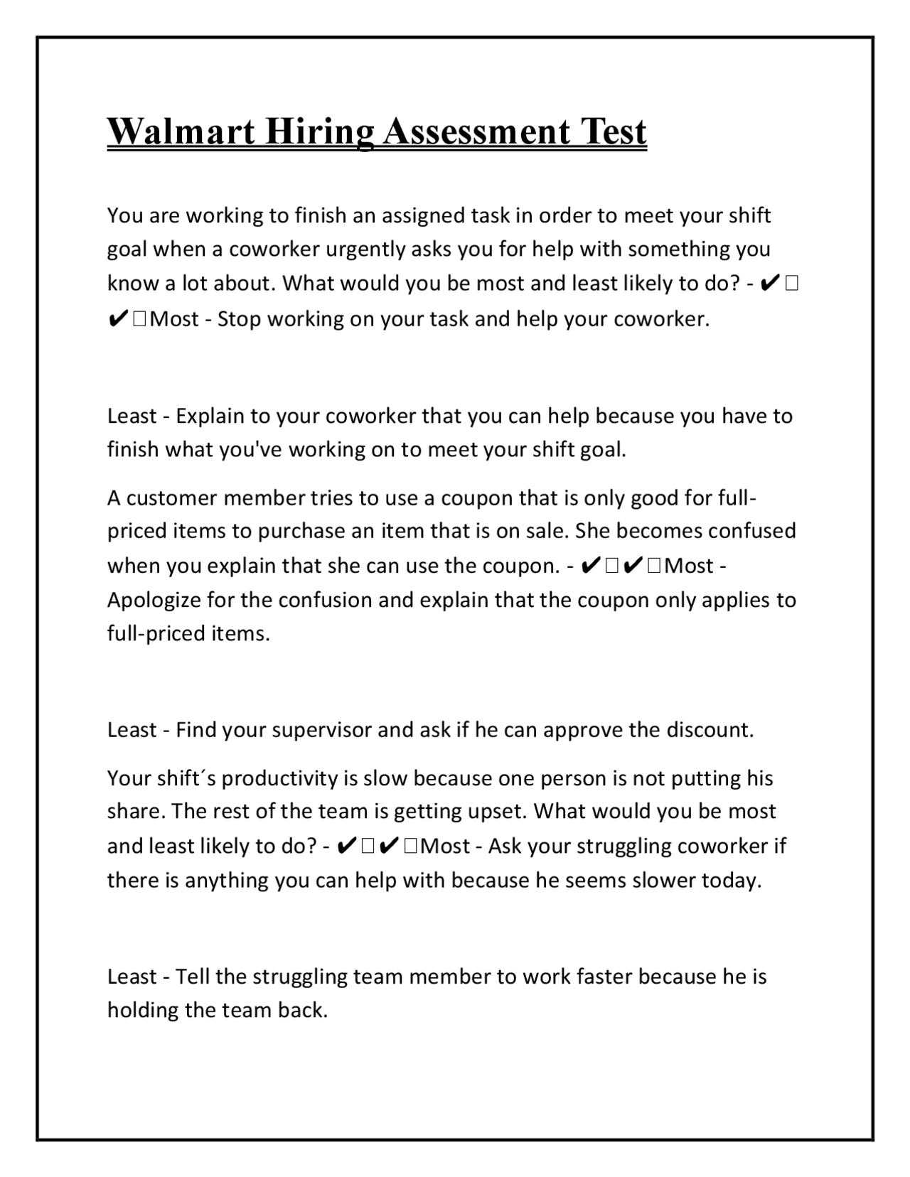 Walmart Hiring Assessment Test Exam & Answers Success Blueprint: Test ...