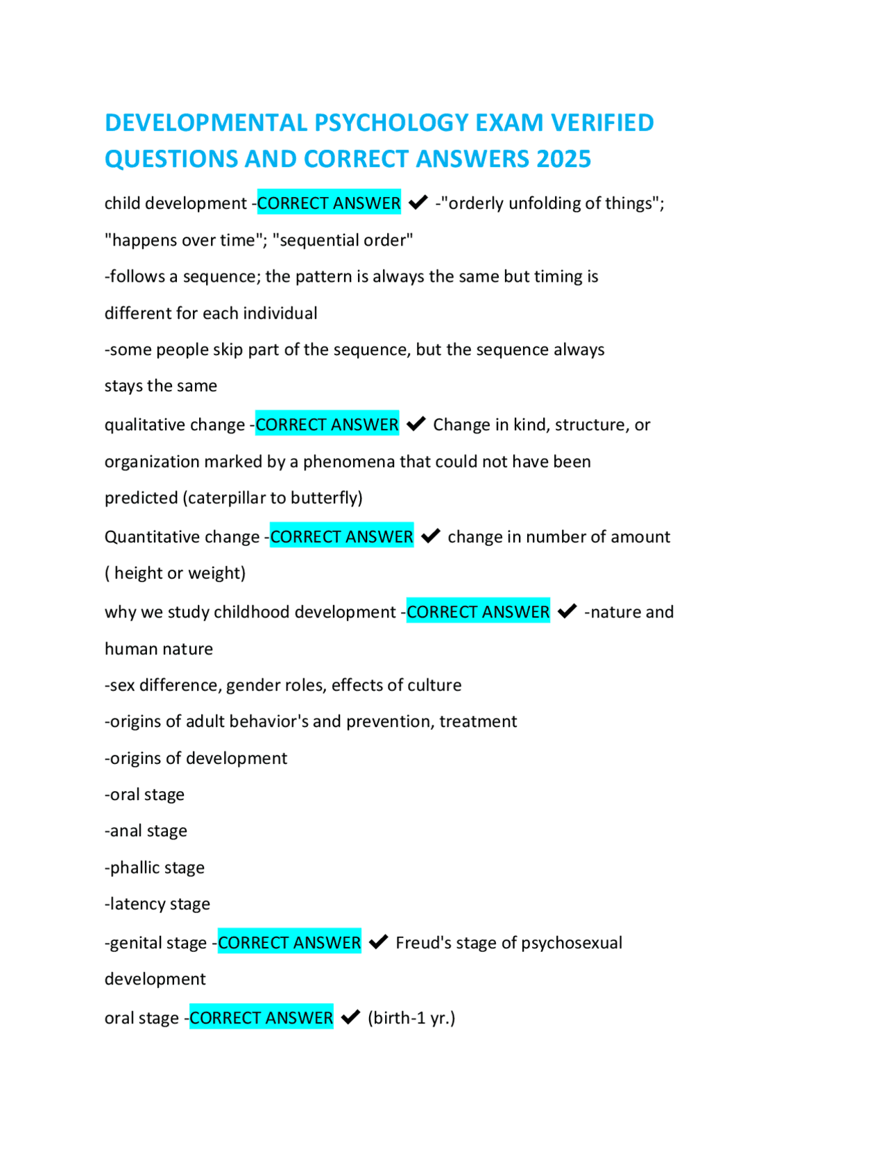 Developmental Psychology Exam Guide: Key Concepts and Theories | Exams ...