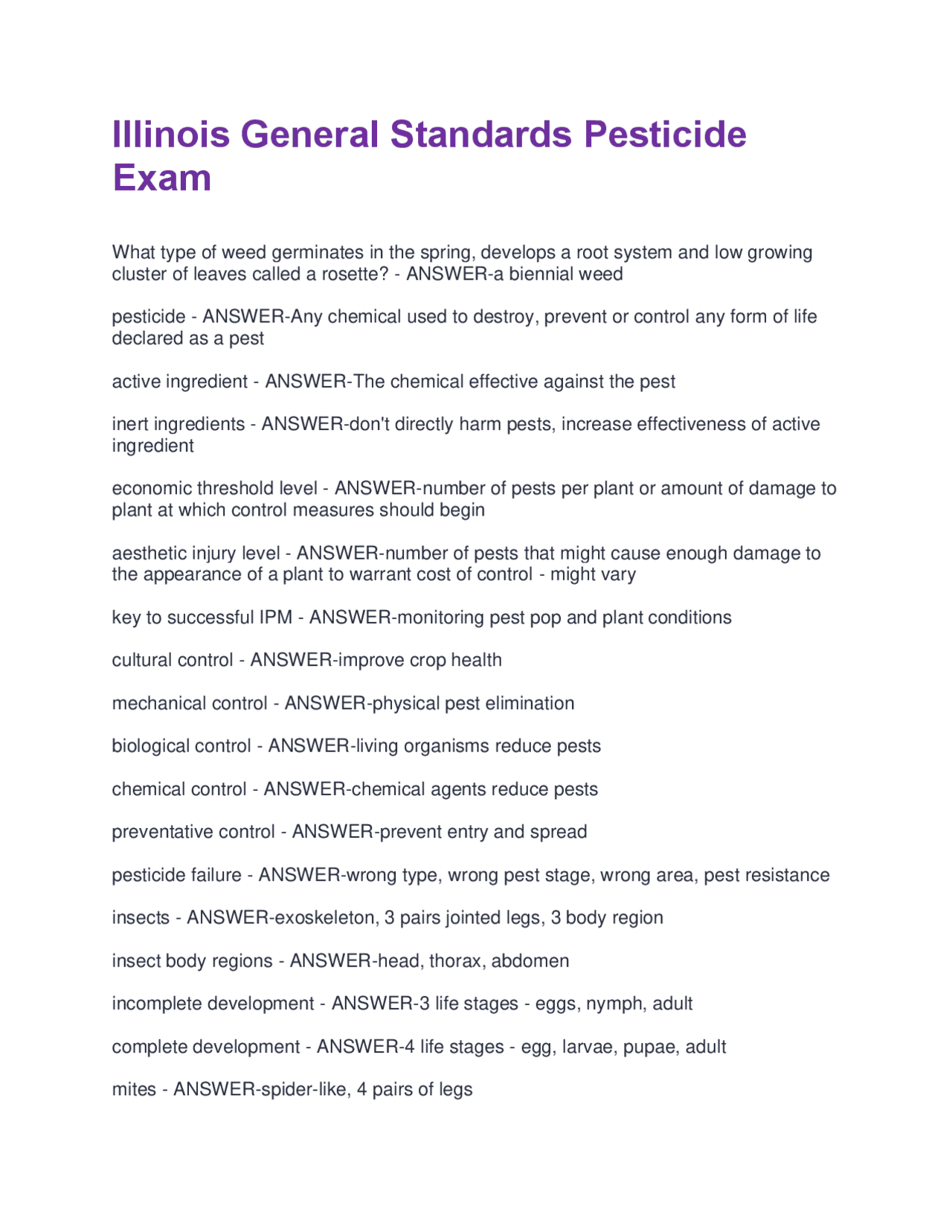 Illinois General Standards Pesticide Exam Questions and Answers|2025 ...