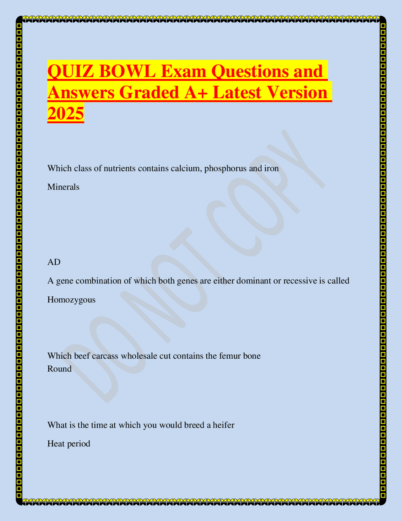 Quiz Bowl Exam Questions and Answers: A Comprehensive Guide to Cattle ...