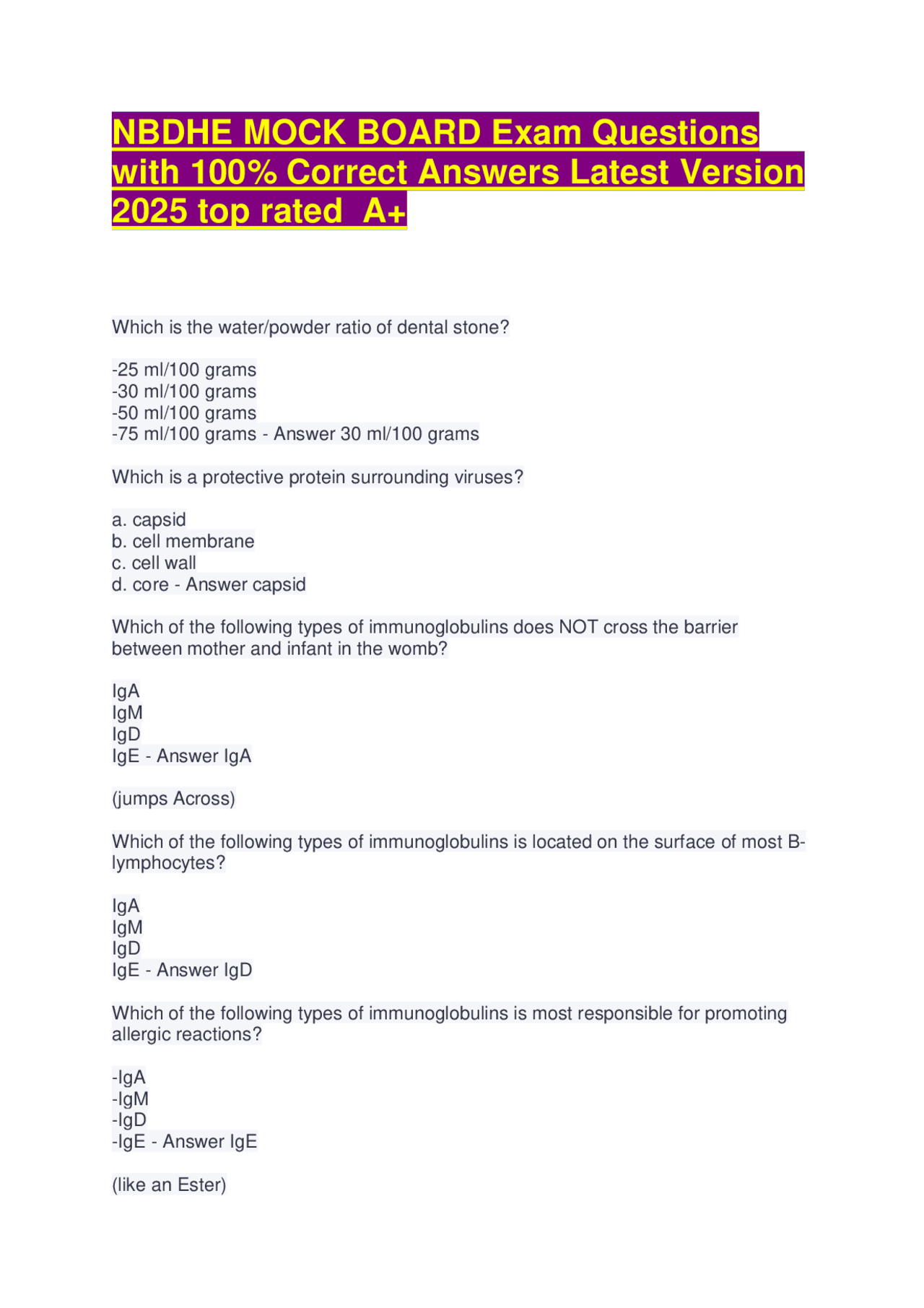 NBDHE MOCK BOARD Exam Questions with 100% Correct Answers Latest ...