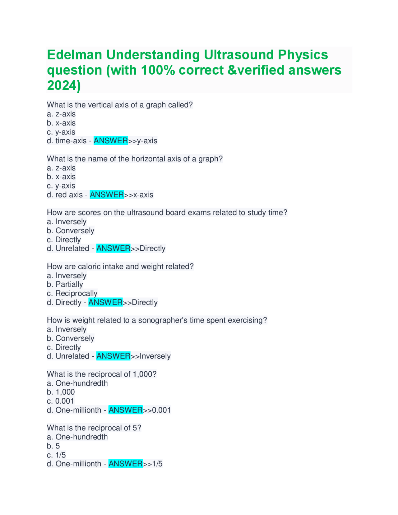 Edelman Understanding Ultrasound Physics question (with 100% correct ...