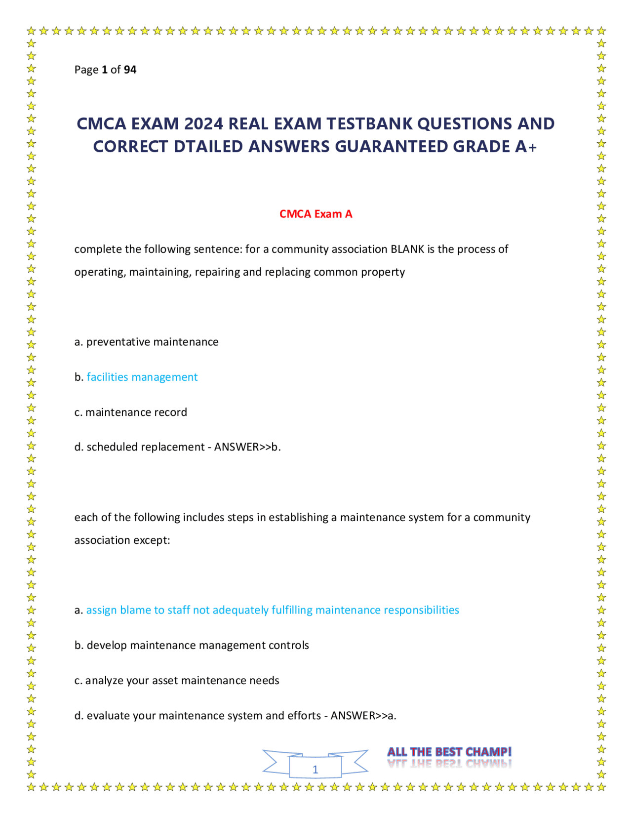 CMCA Exam 2024: Real Exam Testbank Questions and Answers | Exams ...
