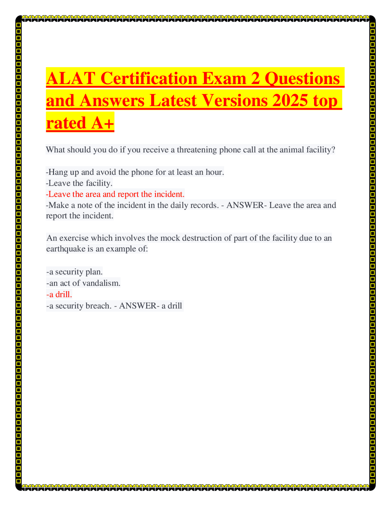 ALAT Certification Exam 2 Questions and Answers: Latest Versions 2025 ...