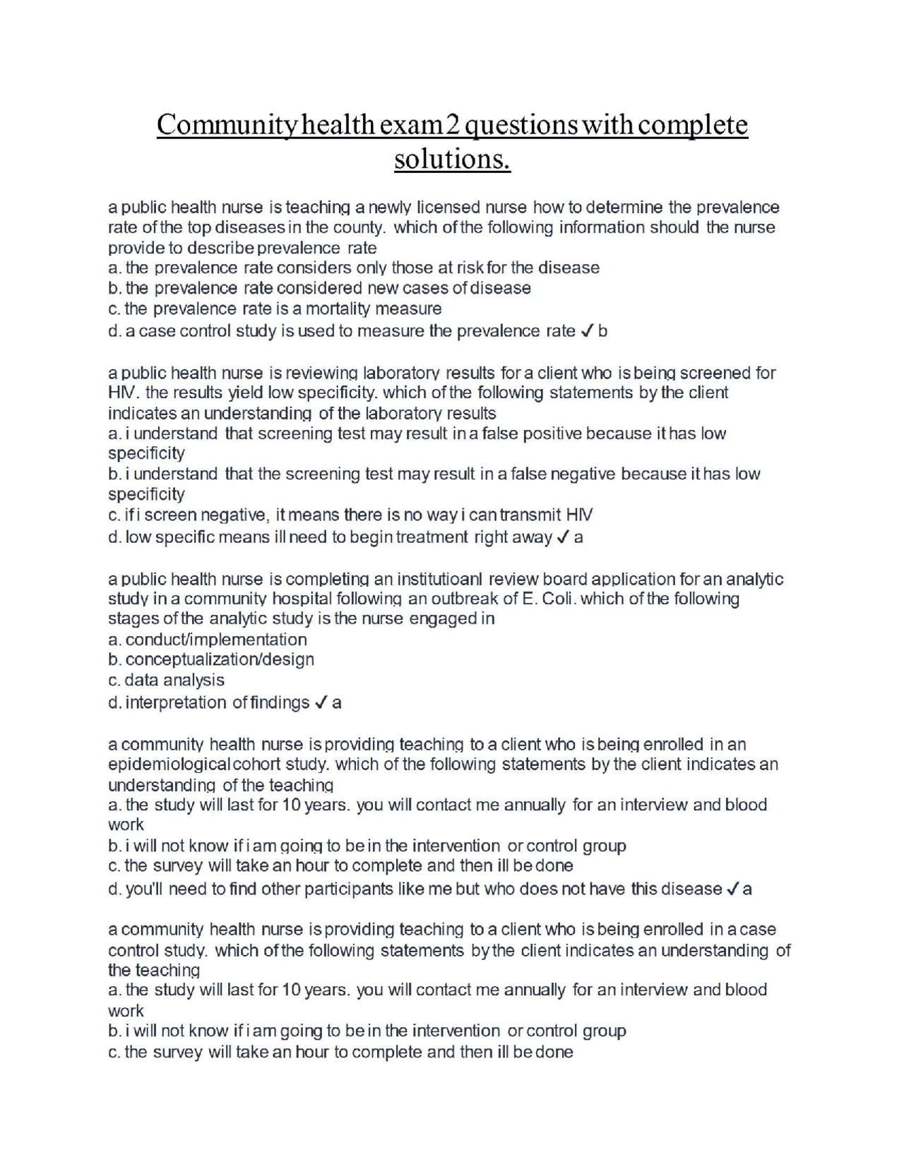Community health exam 2 questions with complete solutions. | Exams ...