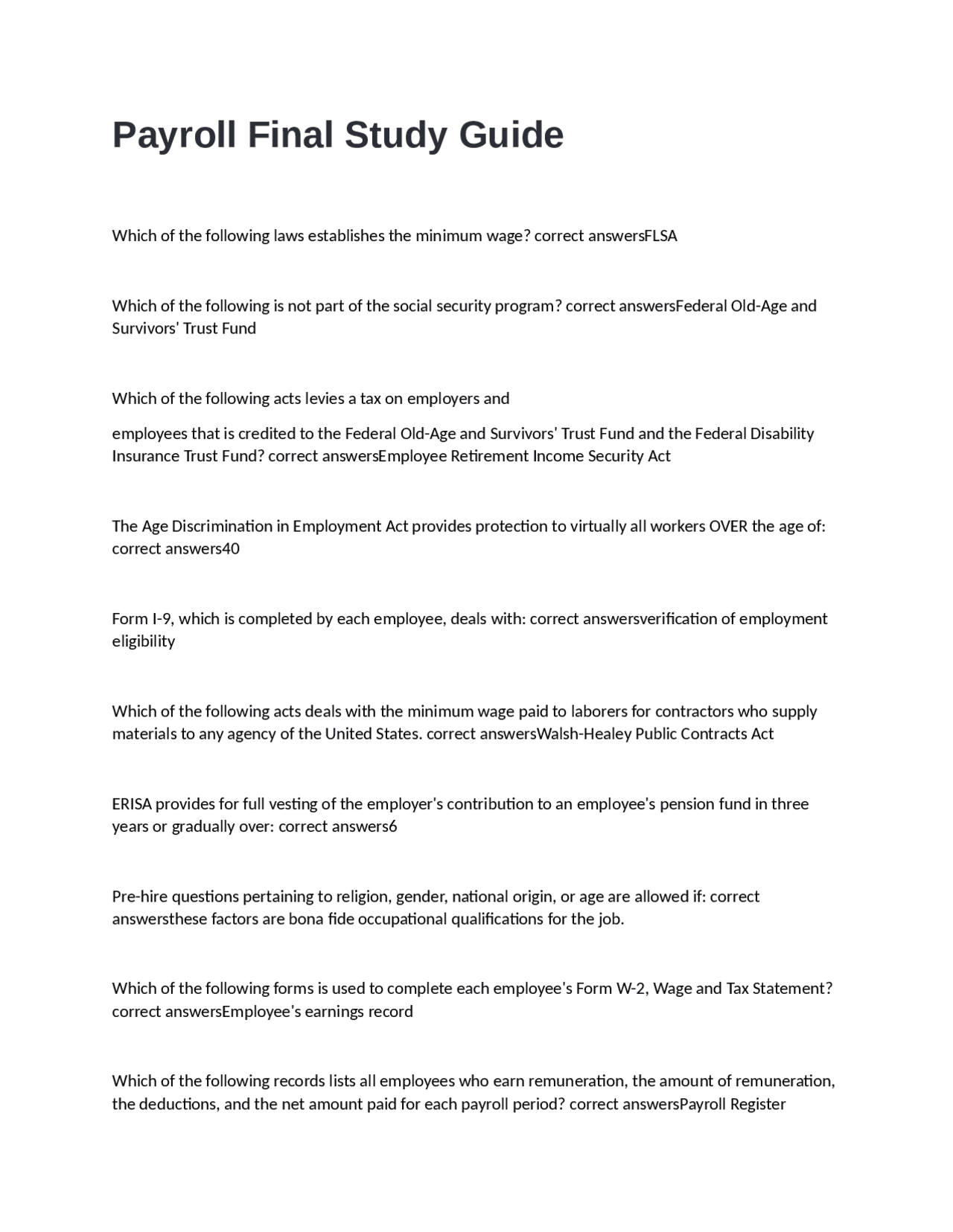 Payroll Final Study Guide | Exams Accounting | Docsity