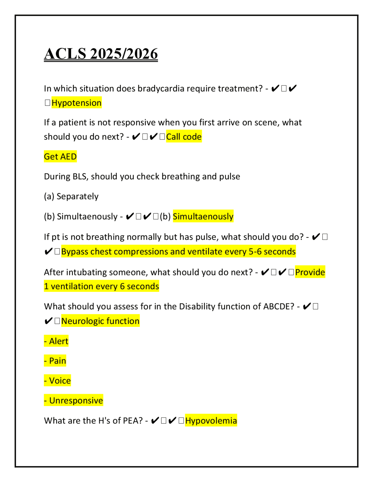 ACLS 2025/2026 Ultimate Exam Prep Guide: Questions & Answers| Test Your ...