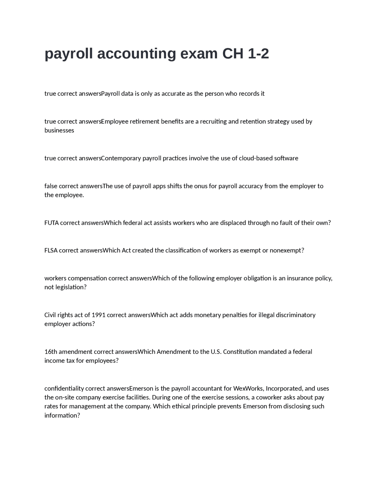 payroll accounting exam CH 1 | Exams Accounting | Docsity