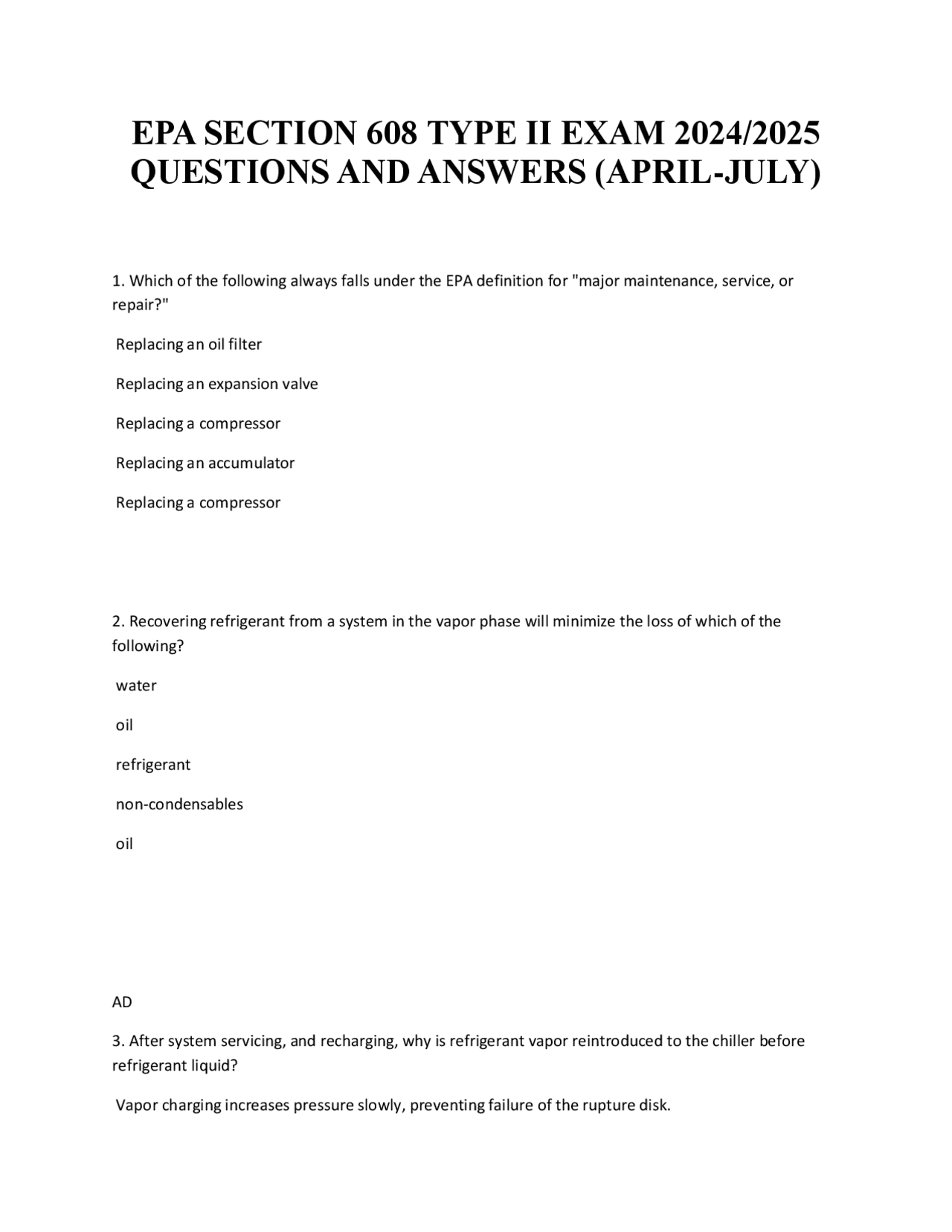 EPA SECTION 608 TYPE II EXAM 2024/2025 QUESTIONS AND ANSWERS (APRIL ...