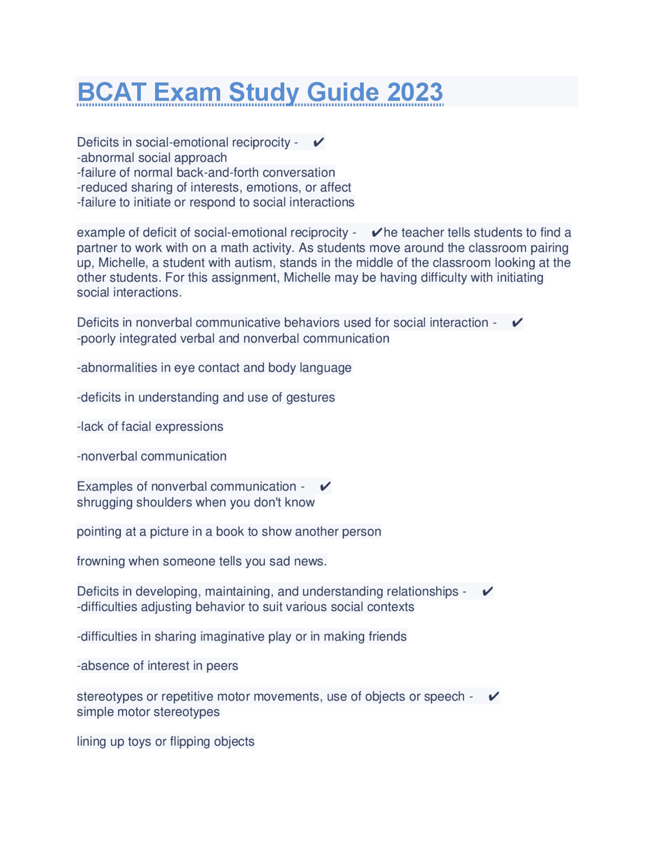 BCAT Exam Study Guide 2023.pdf | Exams Nursing | Docsity