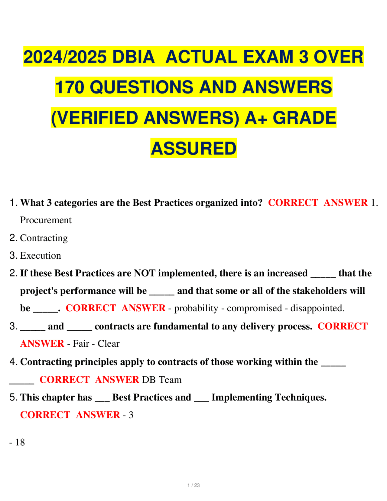 2024-2025 DBIA ACTUAL EXAM 3 OVER 170 QUESTIONS AND ANSWERS (VERIFIED ...