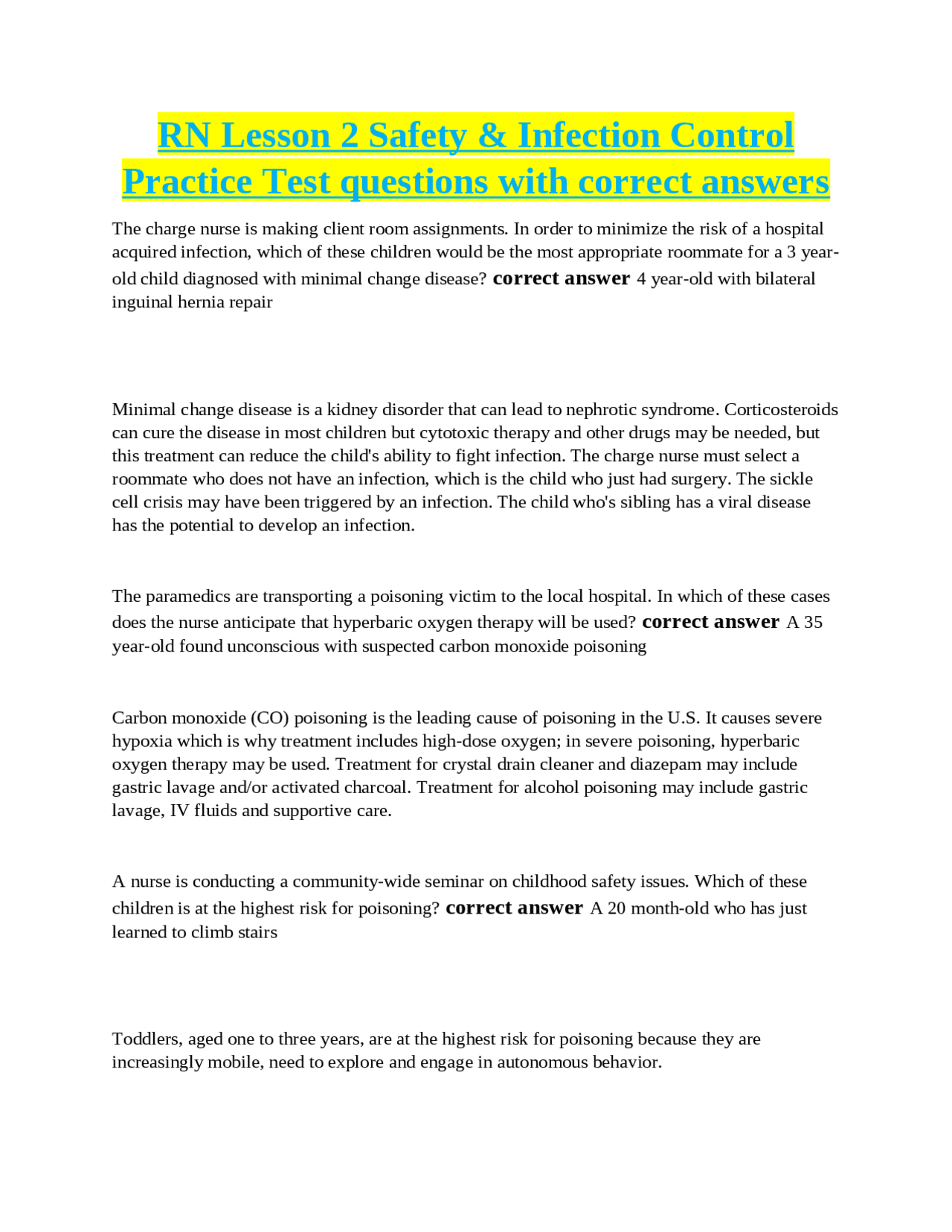 RN Lesson 2 Safety & Infection Control Practice Test questions with ...