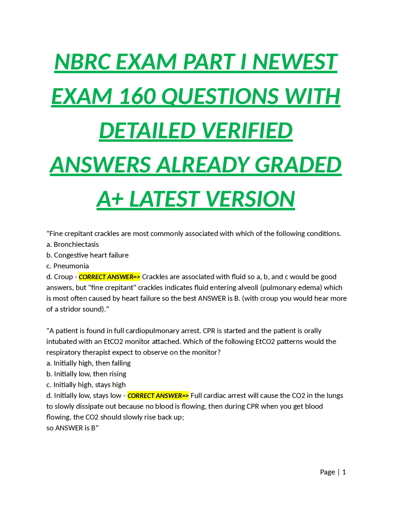 NBRC Exam Part I: Respiratory Therapy Practice Questions | Exams ...