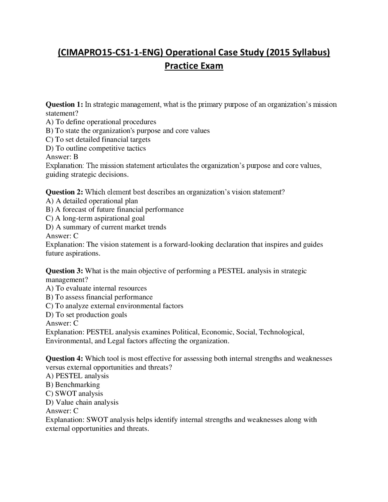 (CIMAPRO15-CS1-1-ENG) Operational Case Study (2015 Syllabus) Exam ...