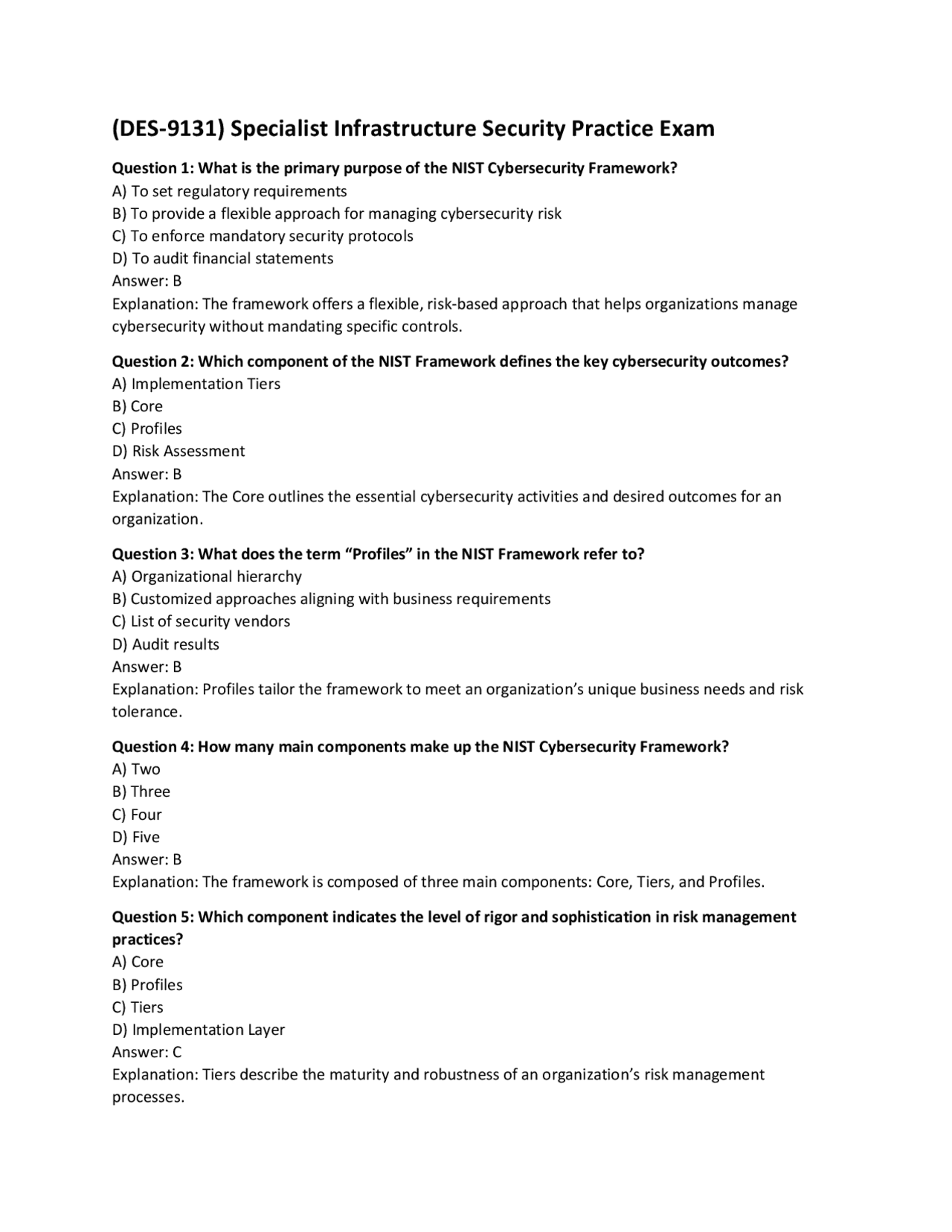 (DES-9131) Specialist Infrastructure Security Exam | Exams Technology | Docsity