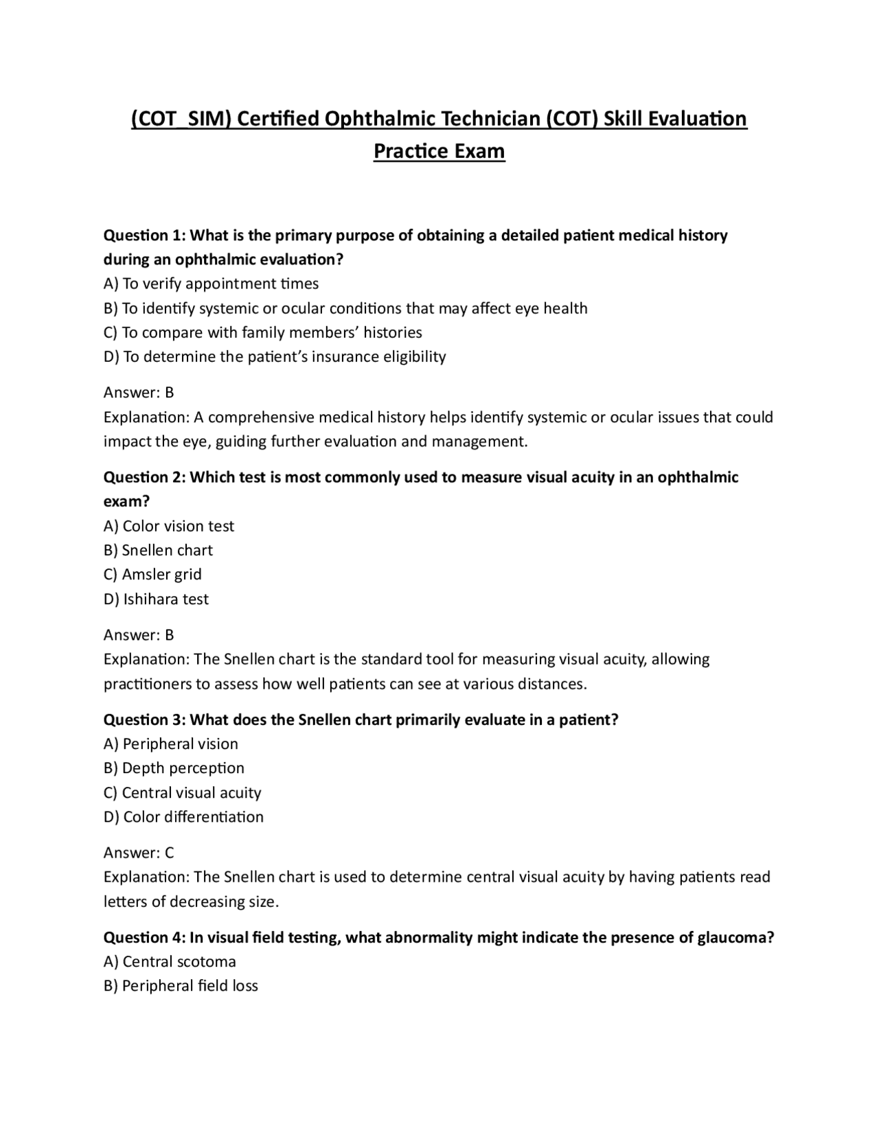 (COT_SIM) Certified Ophthalmic Technician (COT) Skill Evaluation Exam ...