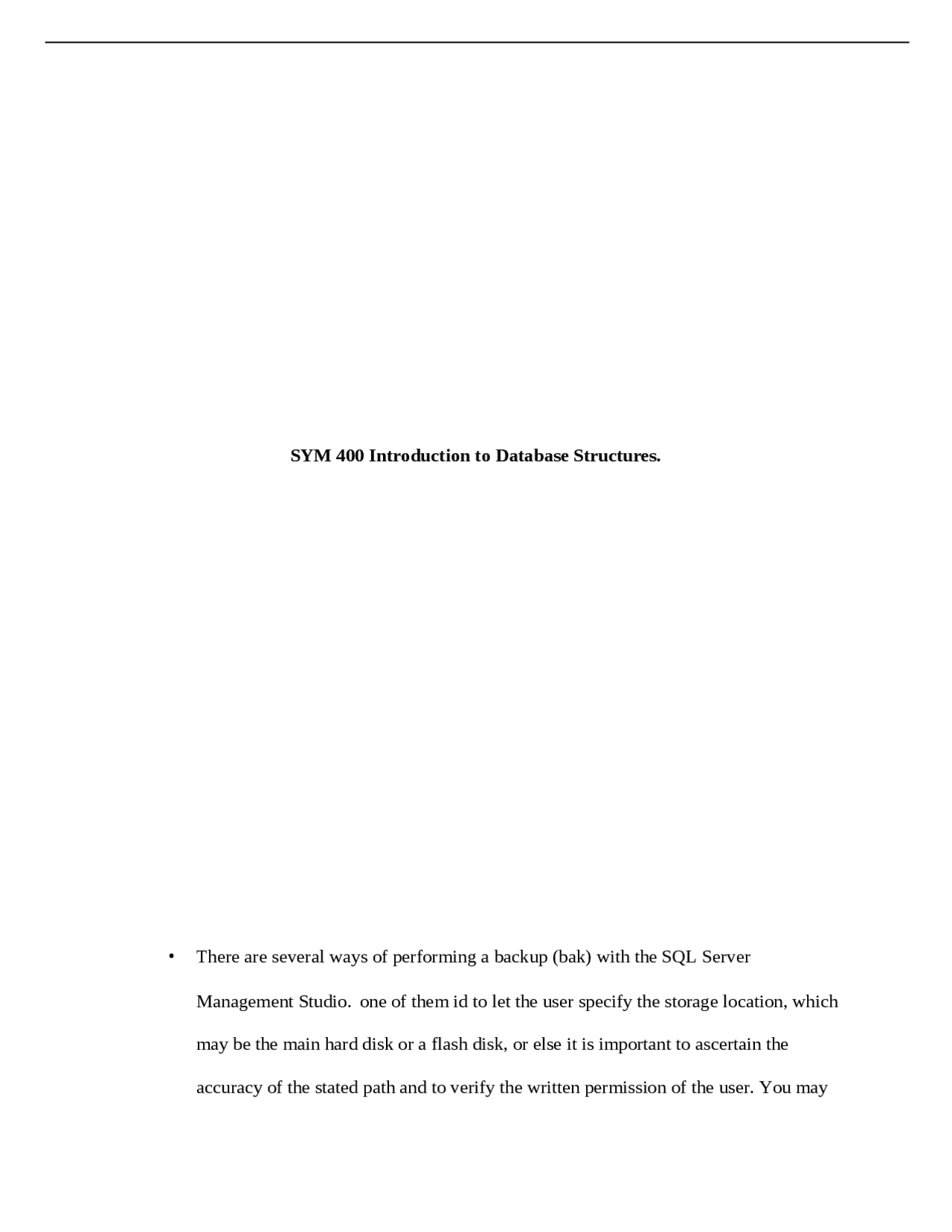 Sym 400- Data Disk Storage, Backup, and Recovery:Introduction to Database Structures ...