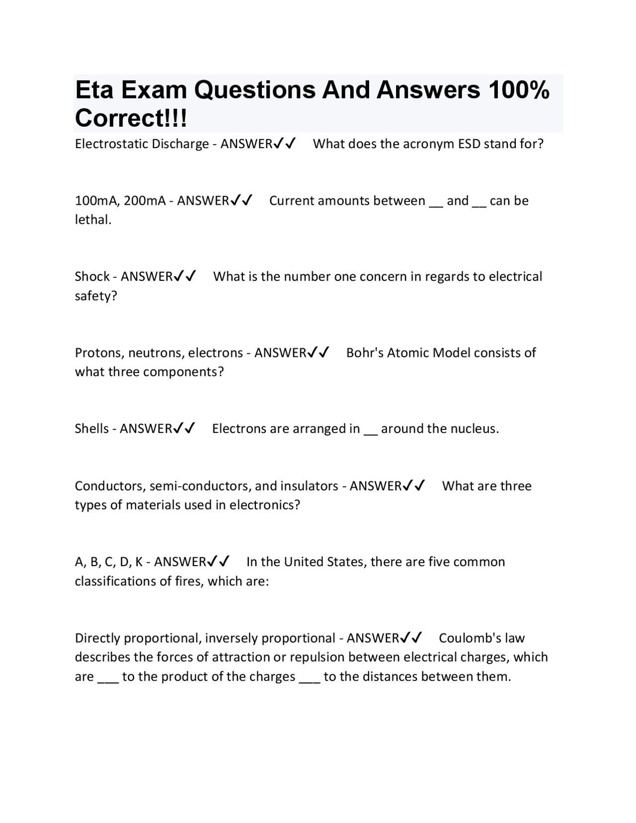 Eta Exam Questions And Answers 100% Correct!!! | Exams Advanced ...