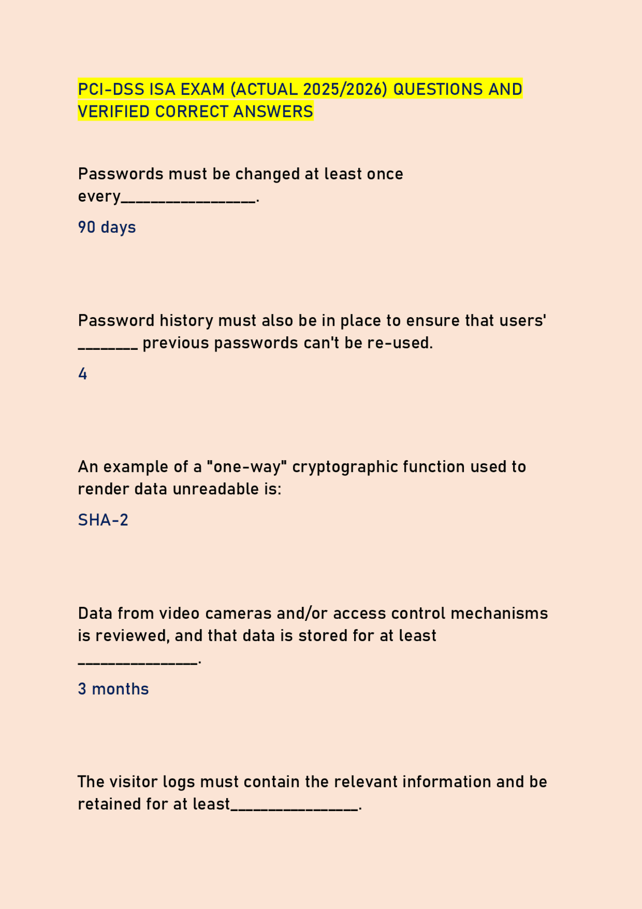 PCI-DSS ISA EXAM (ACTUAL 2025/2026) QUESTIONS AND VERIFIED CORRECT ...