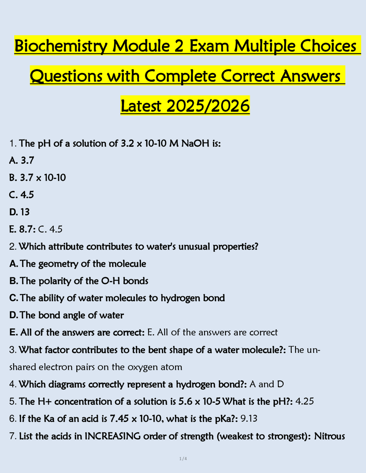 Biochemistry Module 2 Exam.pdf | Exams Nursing | Docsity