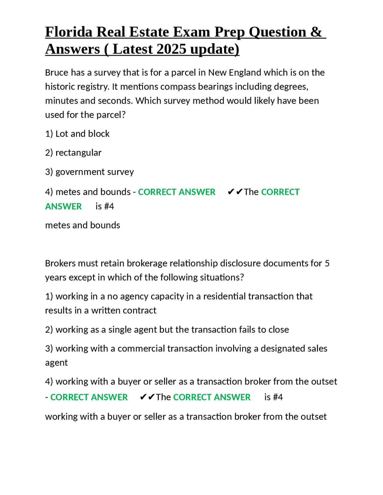 Florida Real Estate Exam Prep Questions and Answers | Exams Nursing ...