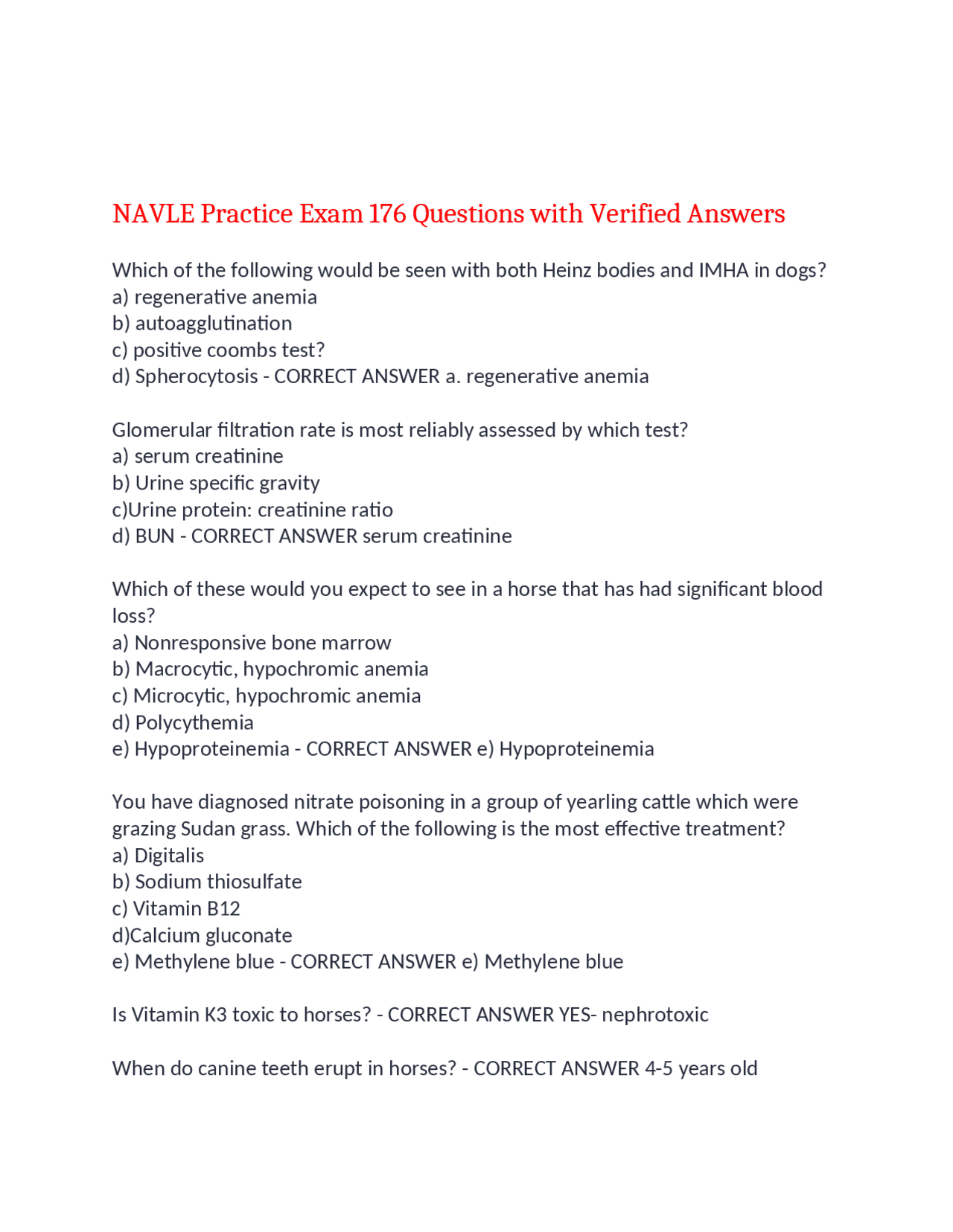 NAVLE Practice Exam 176 Questions with Verified Answers,100% CORRECT ...