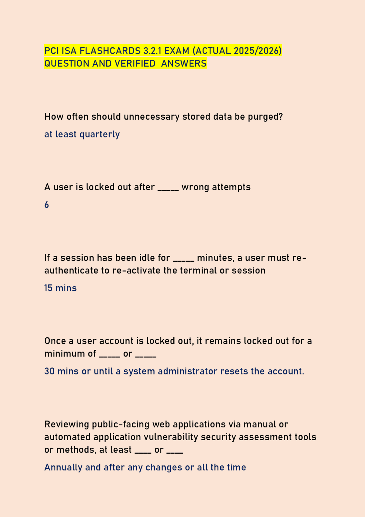 PCI ISA FLASHCARDS 3.2.1 EXAM (ACTUAL 2025/2026) QUESTION AND VERIFIED ...