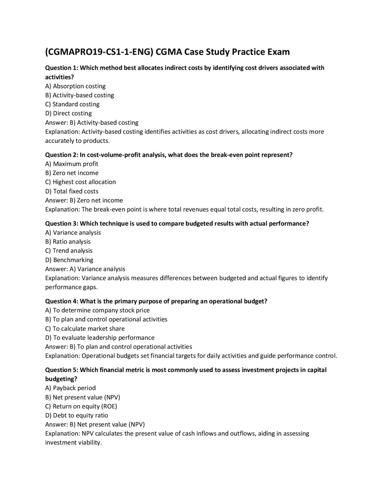 (CGMAPRO19-CS1-1-ENG) CGMA Case Study Exam | Exams Technology | Docsity