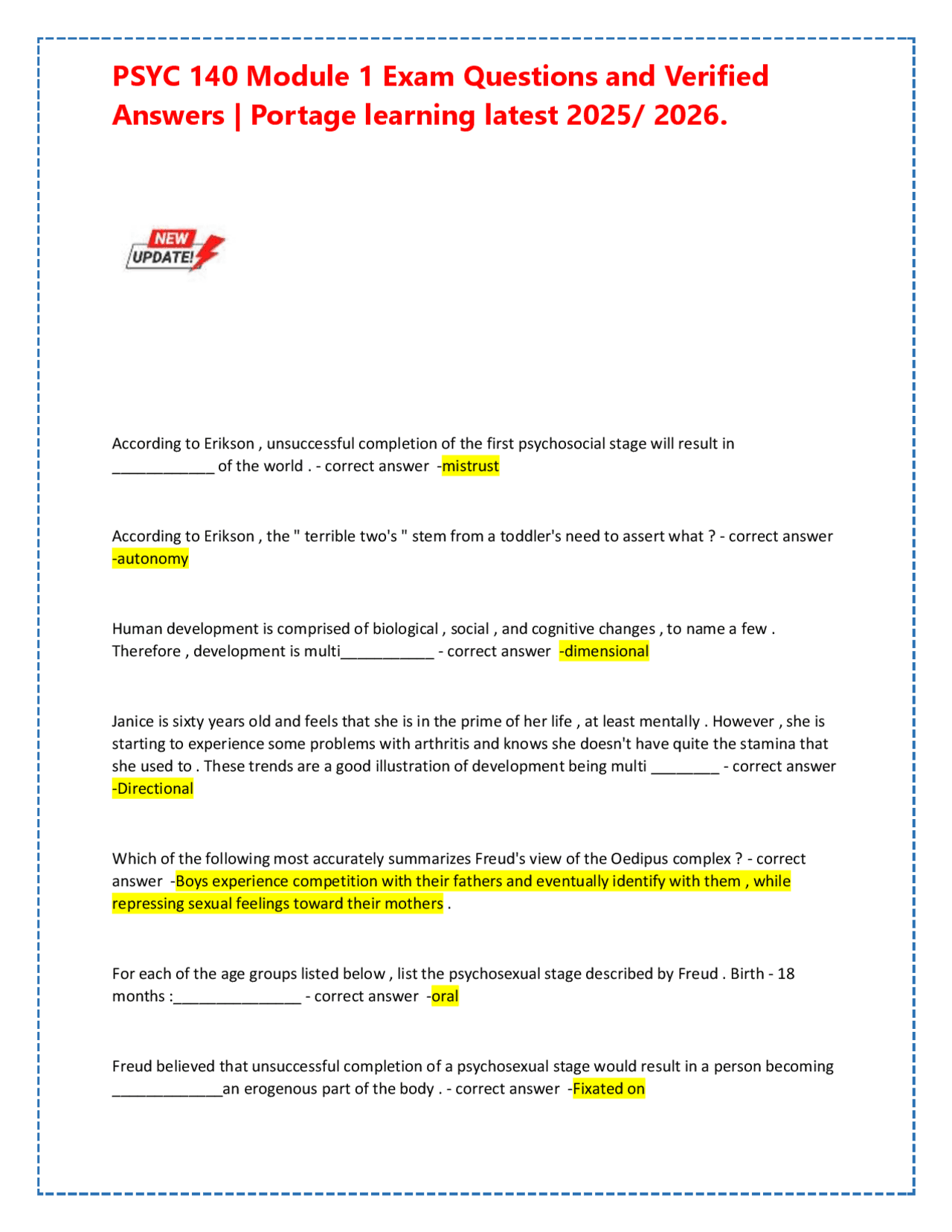 PSYC 140 Module 1 Exam Questions and Verified Answers | Portage ...